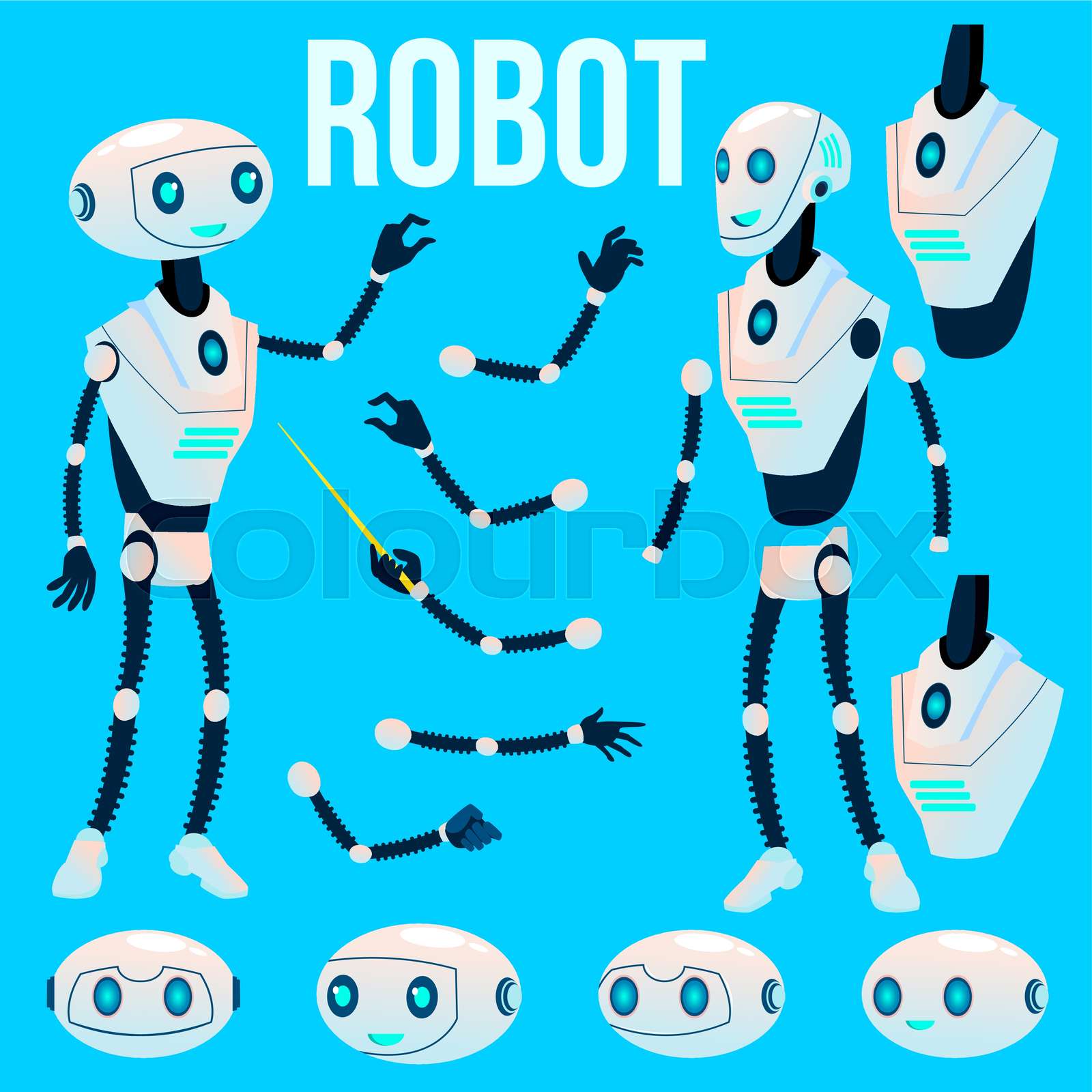 Robot Vector. Animation Creation Set. Futuristic Mechanism Technology Robot Helper. Animated ...