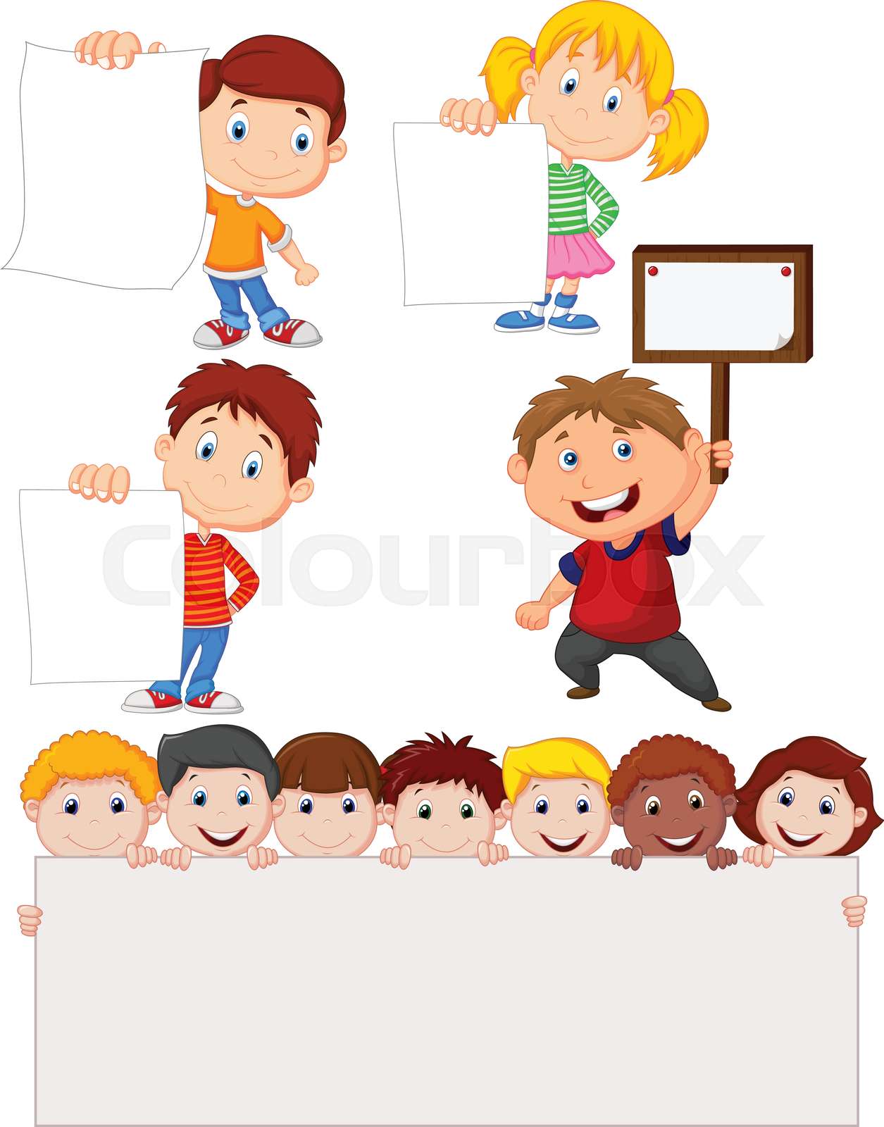 Cartoon children holding blank sign | Stock vector | Colourbox