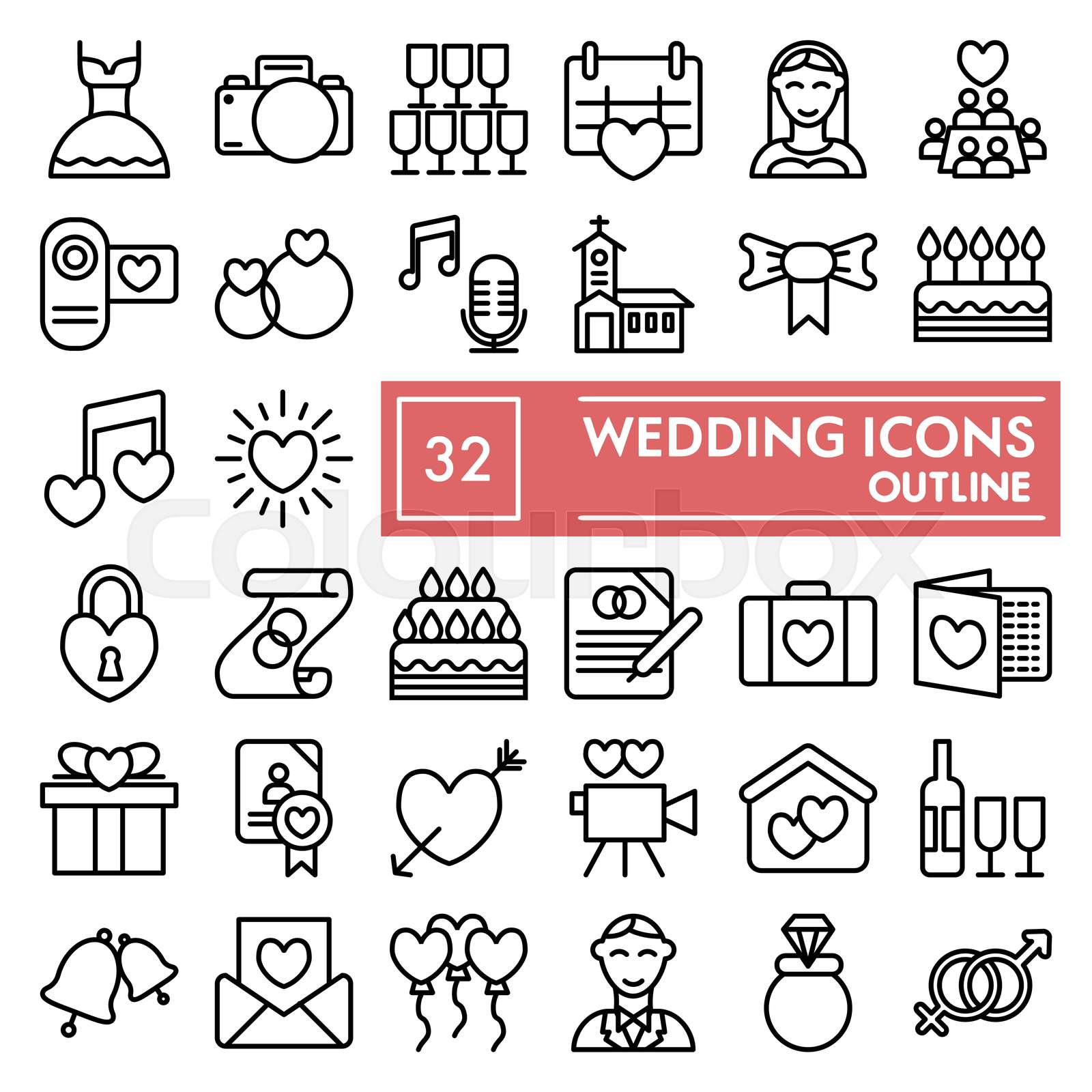 Wedding line icon set, love symbols collection, vector sketches, logo ...