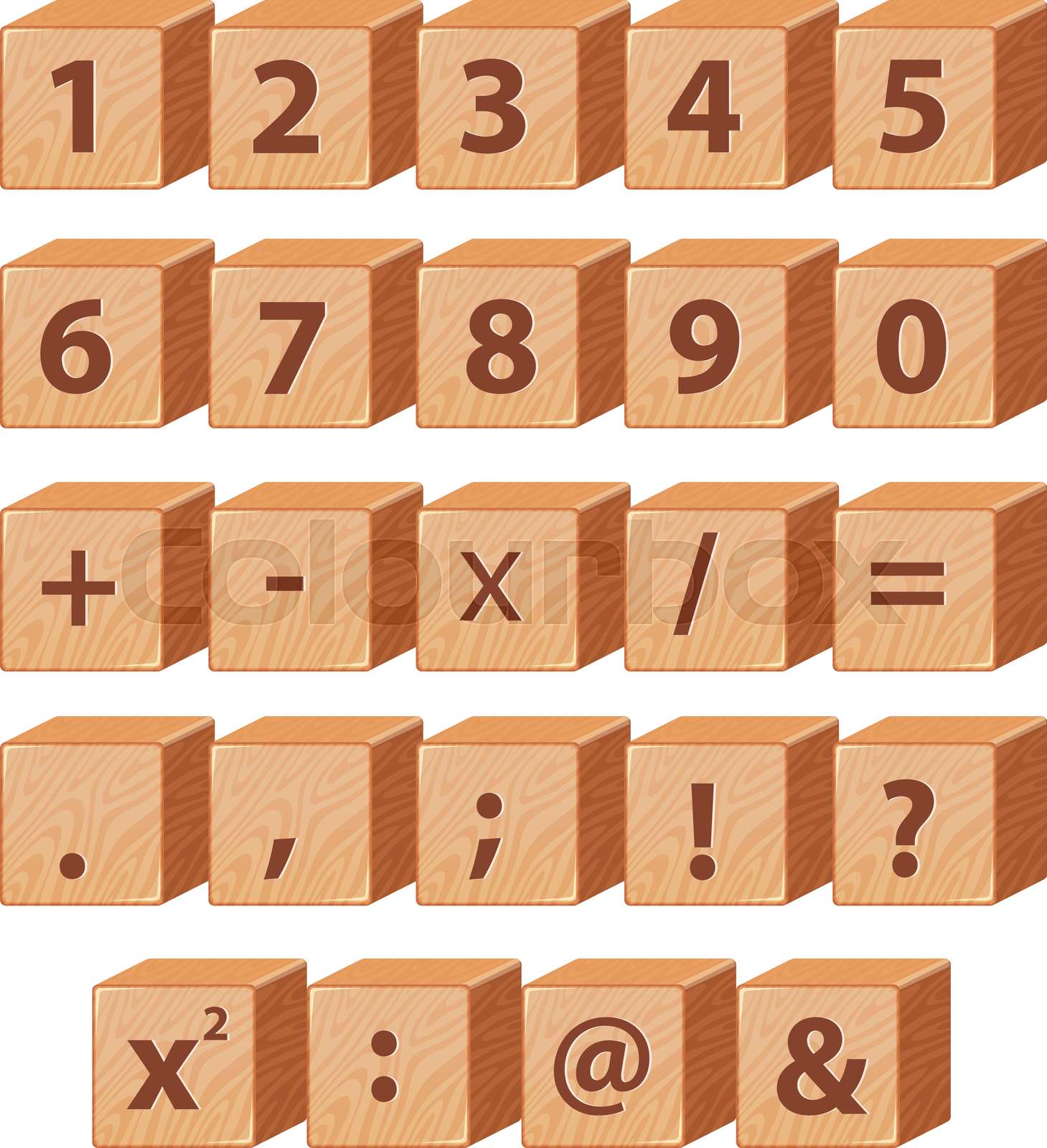 Wooden block math number and symbol | Stock vector | Colourbox