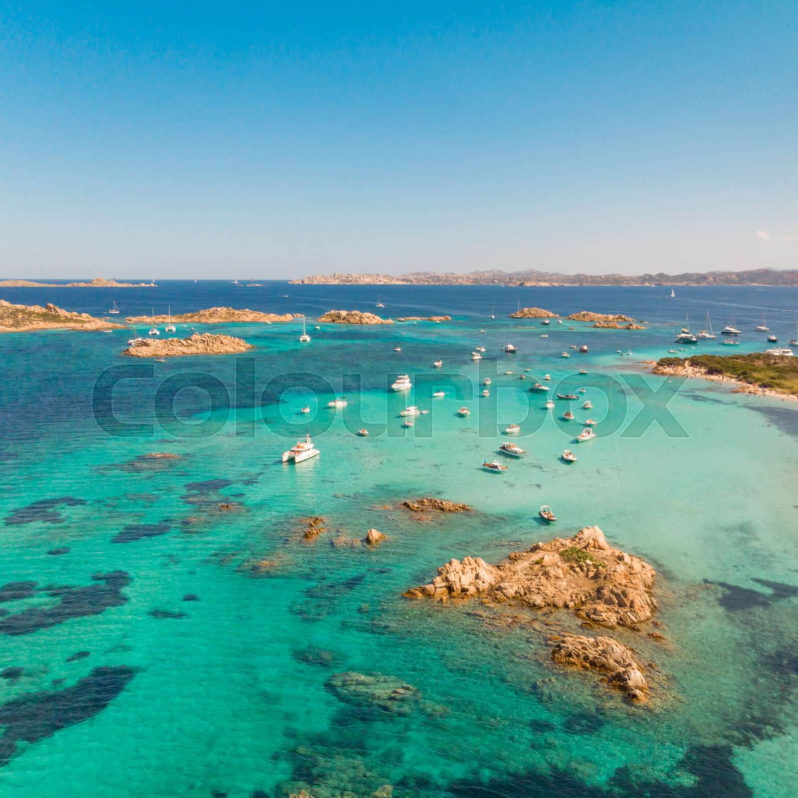 Drone aerial view of Razzoli, Santa Maria and Budelli islands in ...