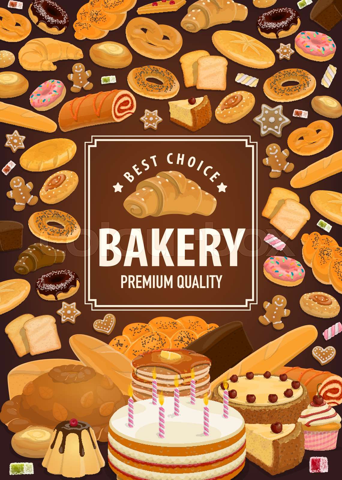 Bakery shop poster with pastry food of wheat dough | Stock vector ...