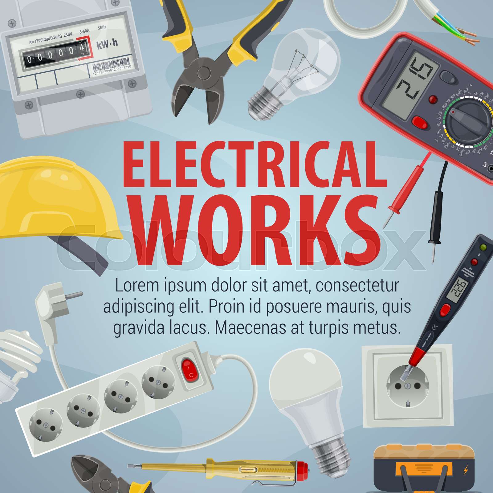 Electricity tools icons electrical works poster | Stock vector | Colourbox