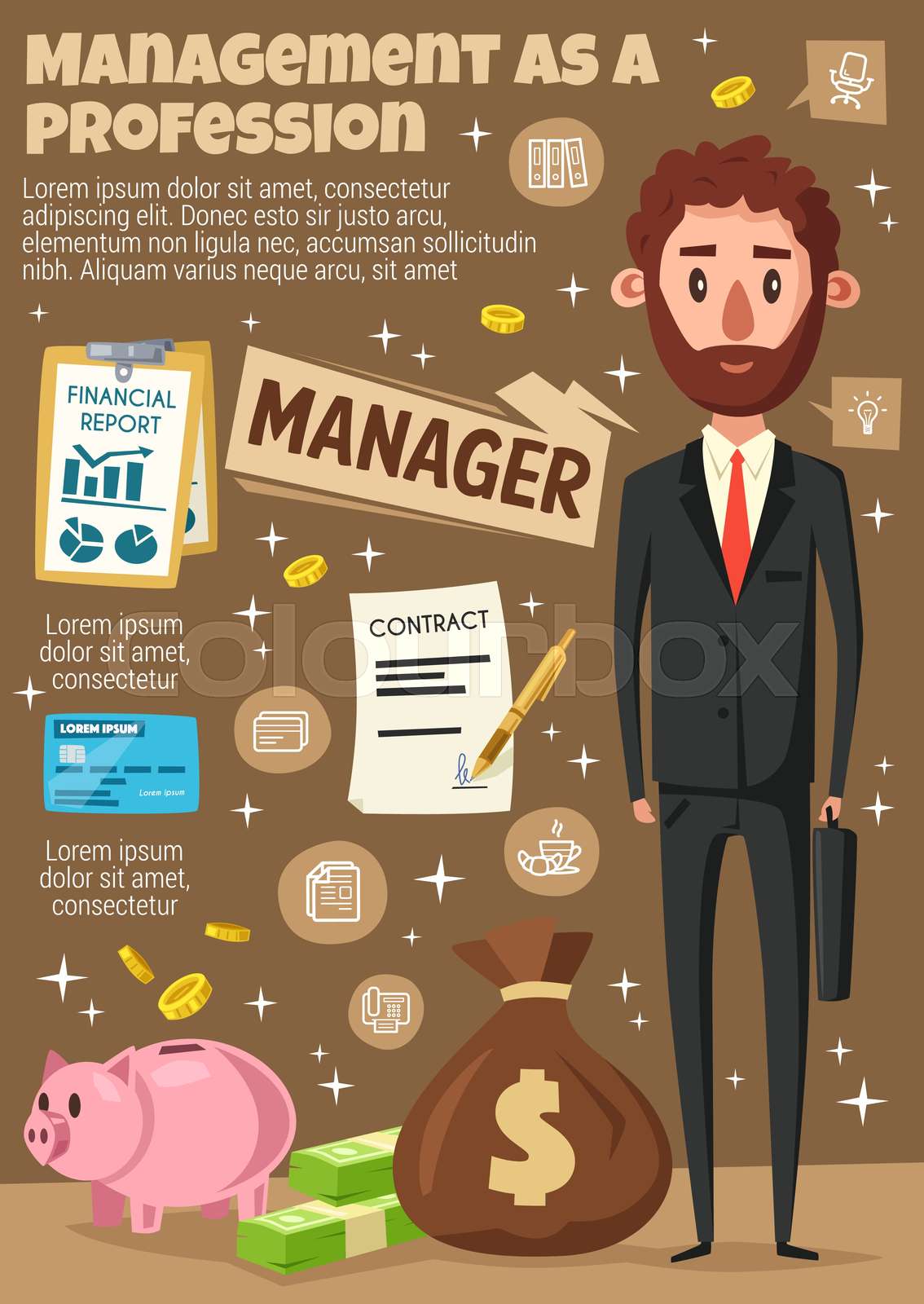 Management profession poster with office worker | Stock vector | Colourbox