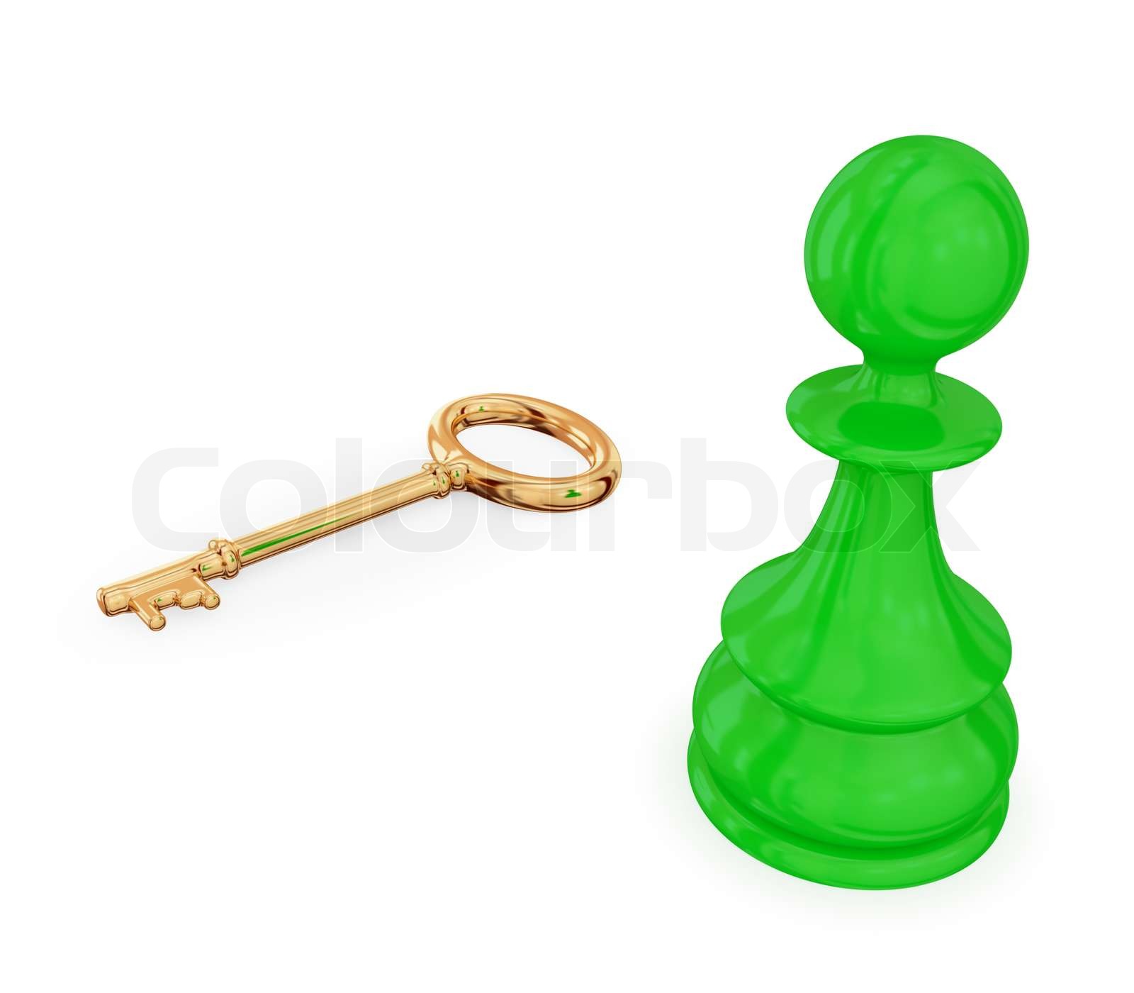 Green pawn near golden antique key | Stock image | Colourbox