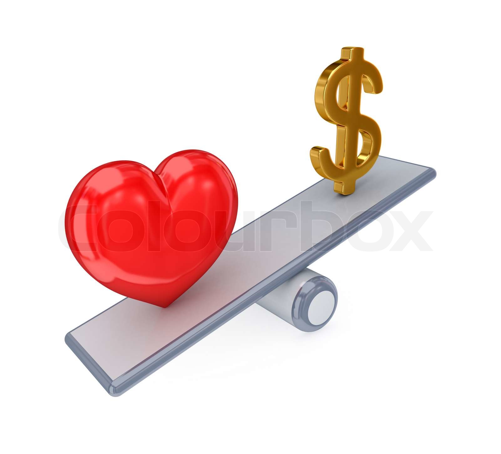 Red heart and dollar sign on simple scales | Stock image | Colourbox
