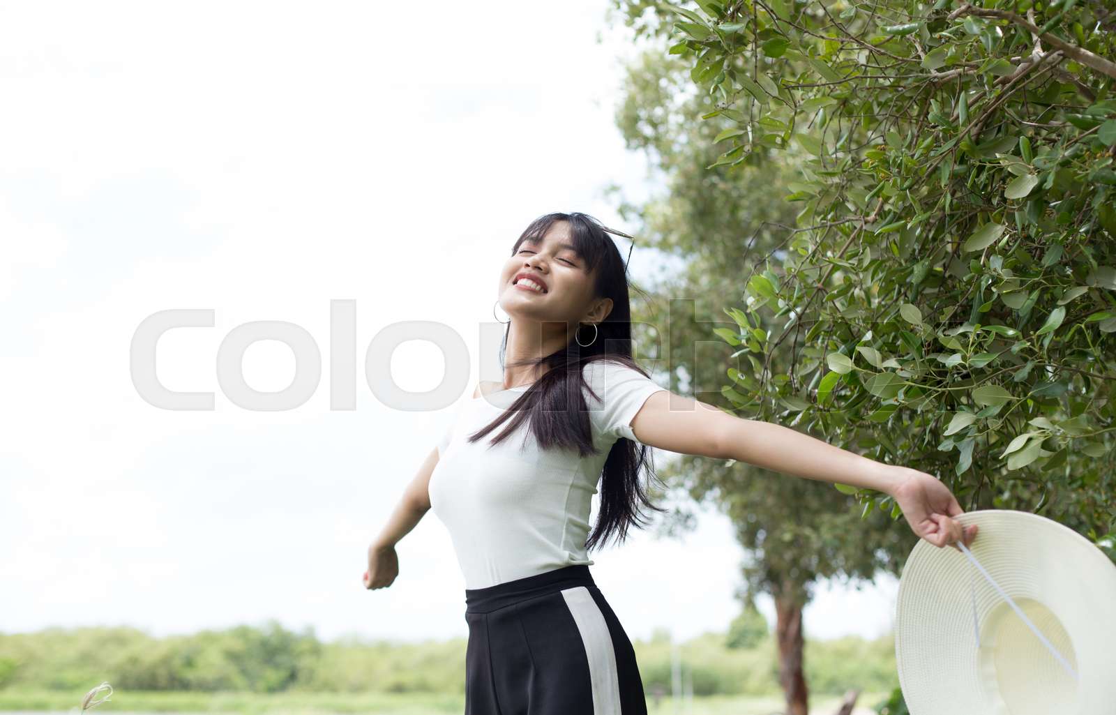 Beautiful girl enjoy relaxing and happy her lifestyle in holiday ...