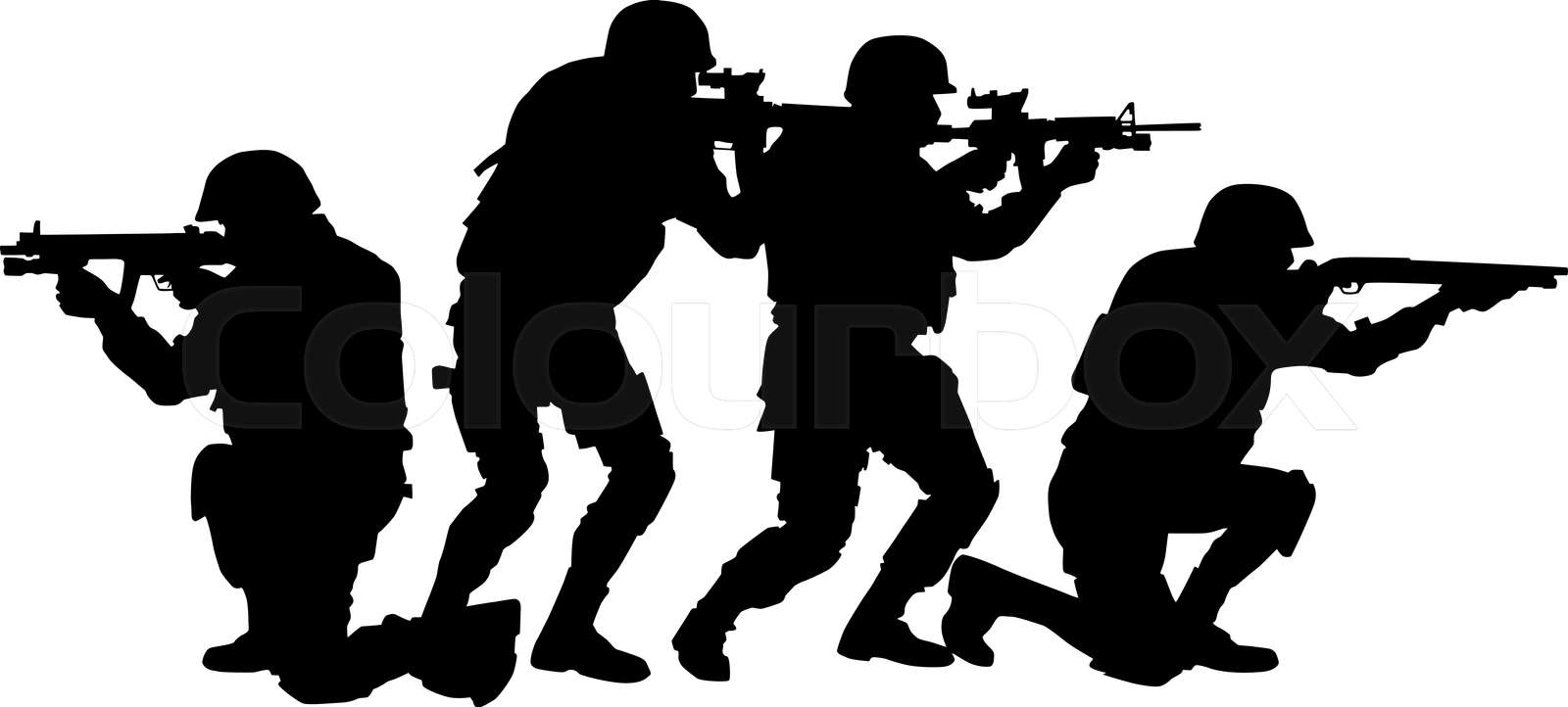Police SWAT team armed fighters vector silhouette | Stock vector ...