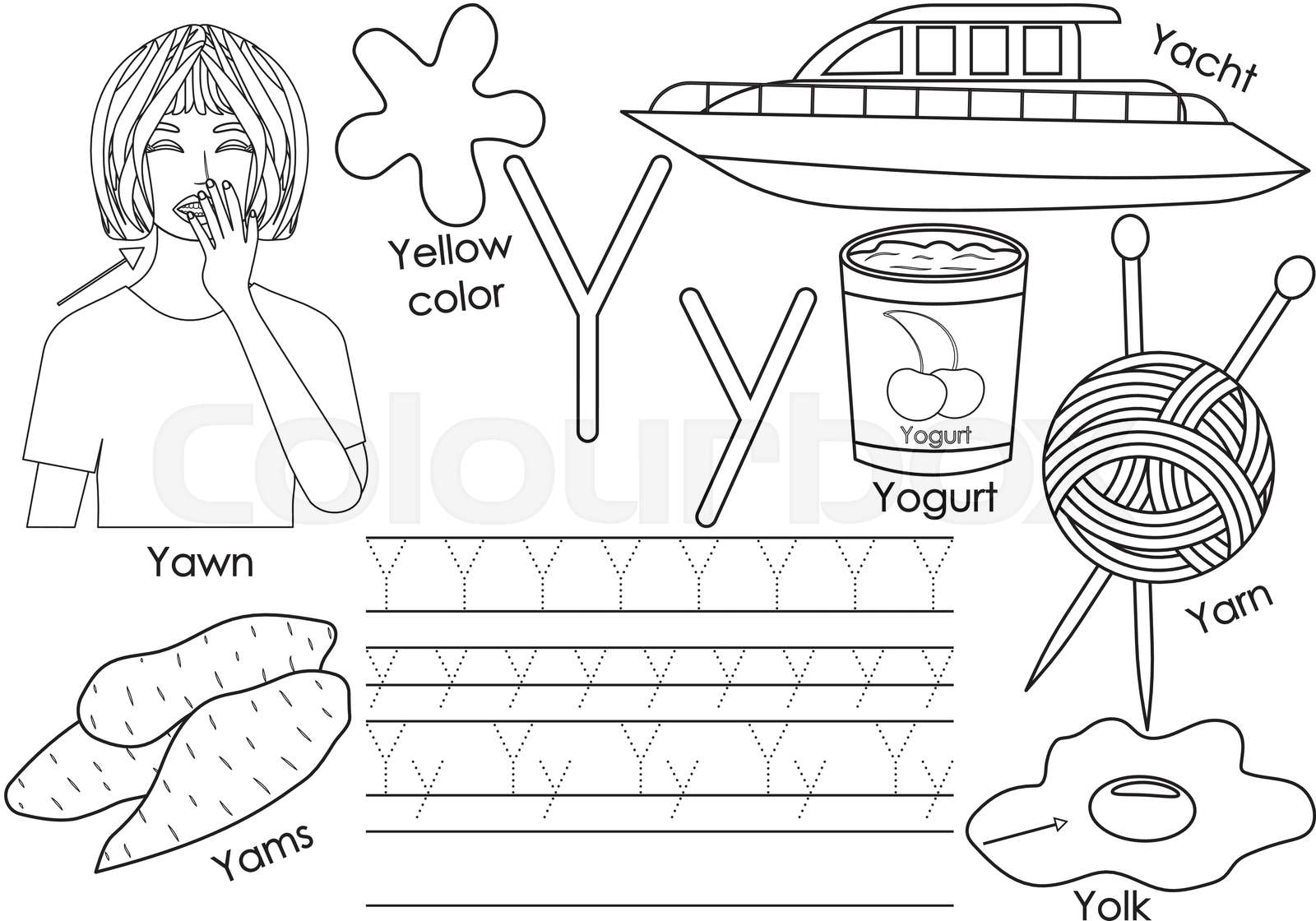 Letter Y. Learning English alphabet with pictures and writing practice ...