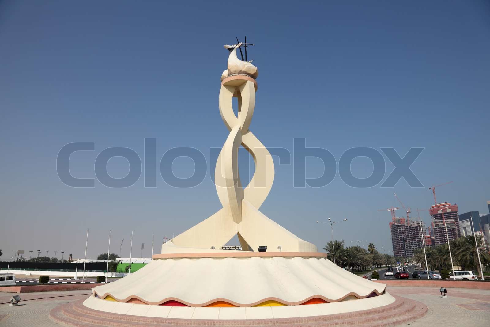Arabian Oryx statue at a roundabout in Doha, Qatar | Stock image ...