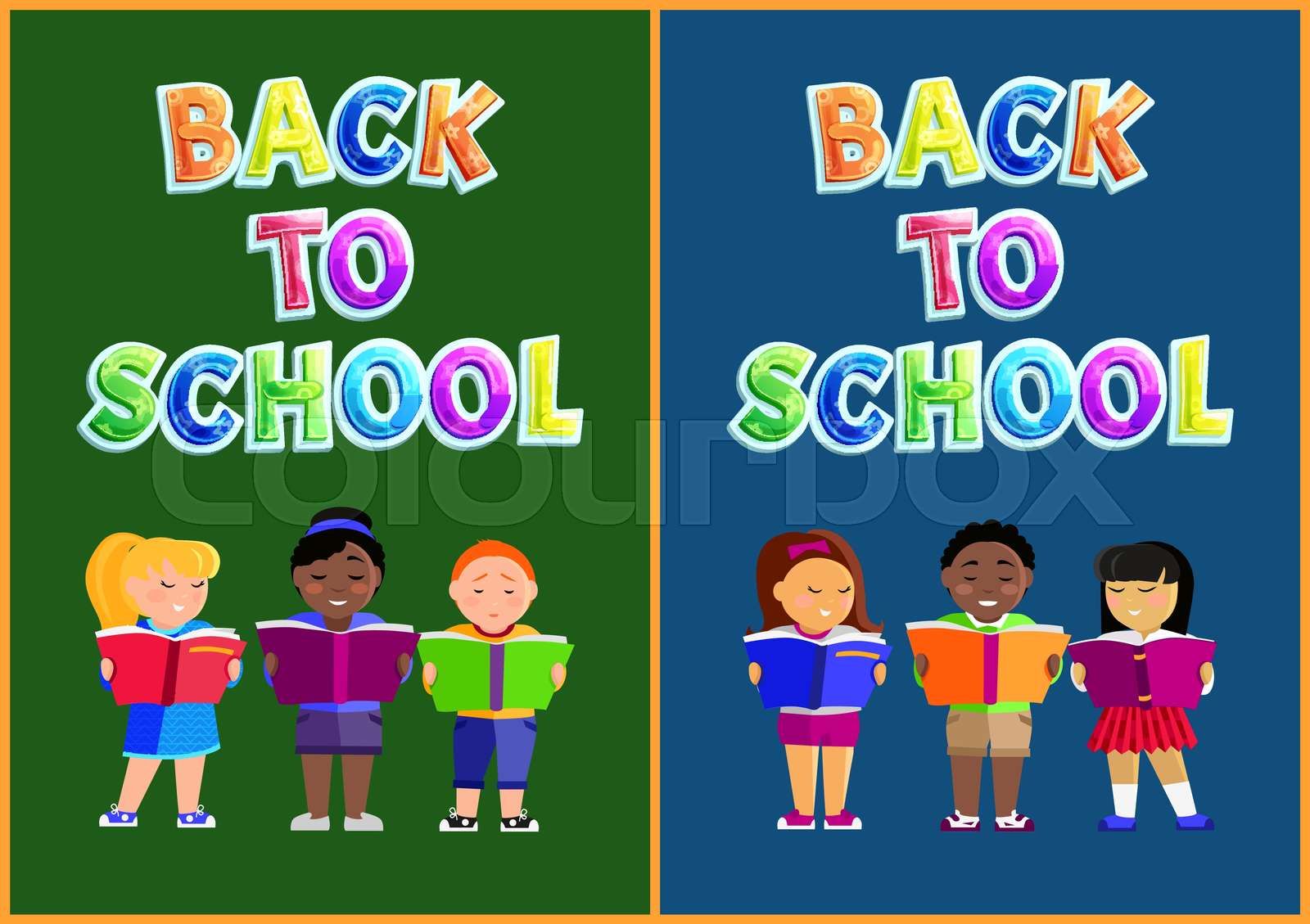 Studying Kids with Books in Hands Education Poster | Stock vector ...