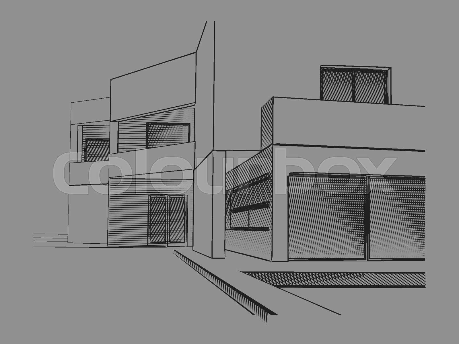 Modern house drawing | Stock vector | Colourbox