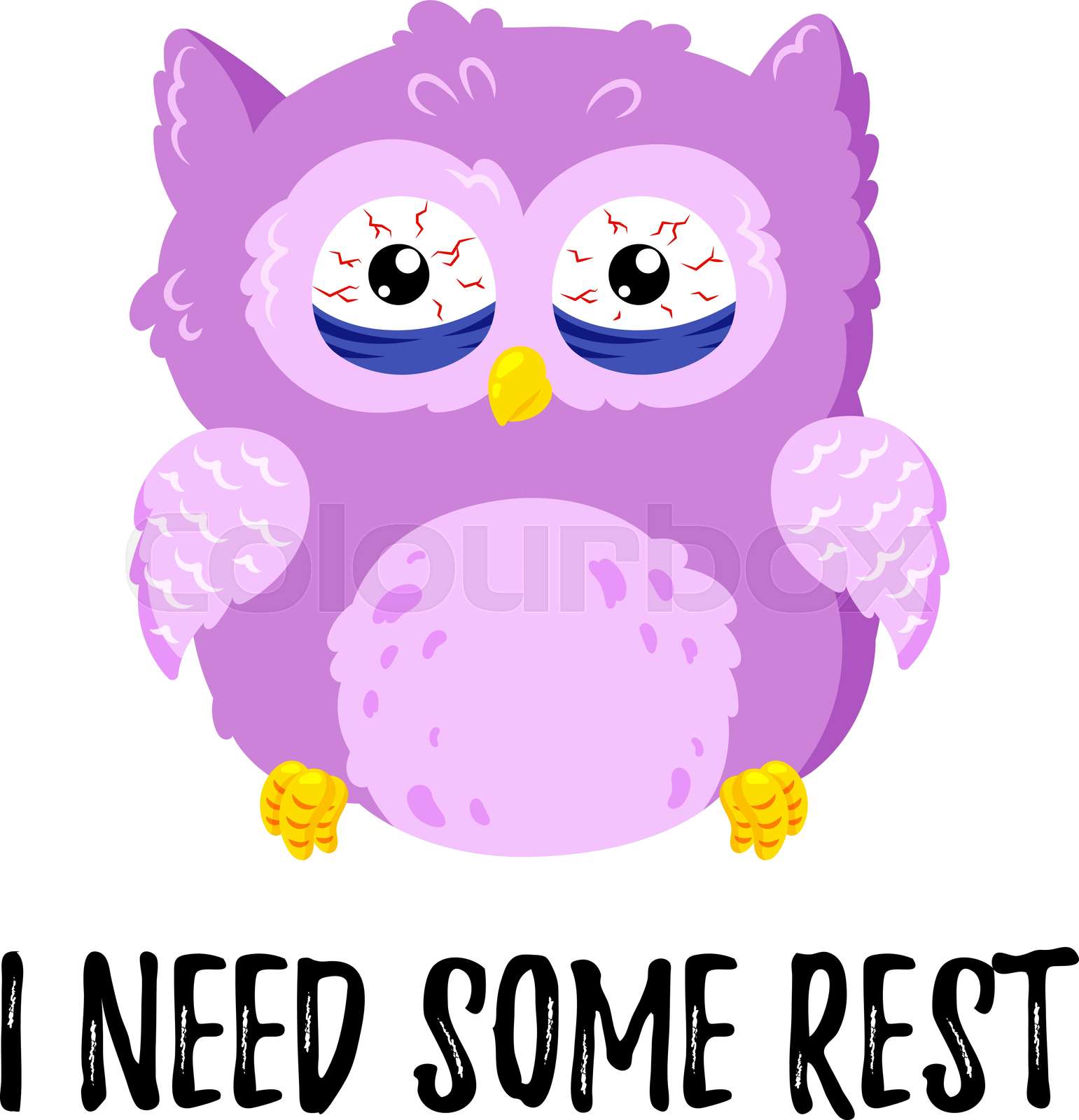 Cute cartoon tired displeased owl. Vector doodle illustration. Template ...