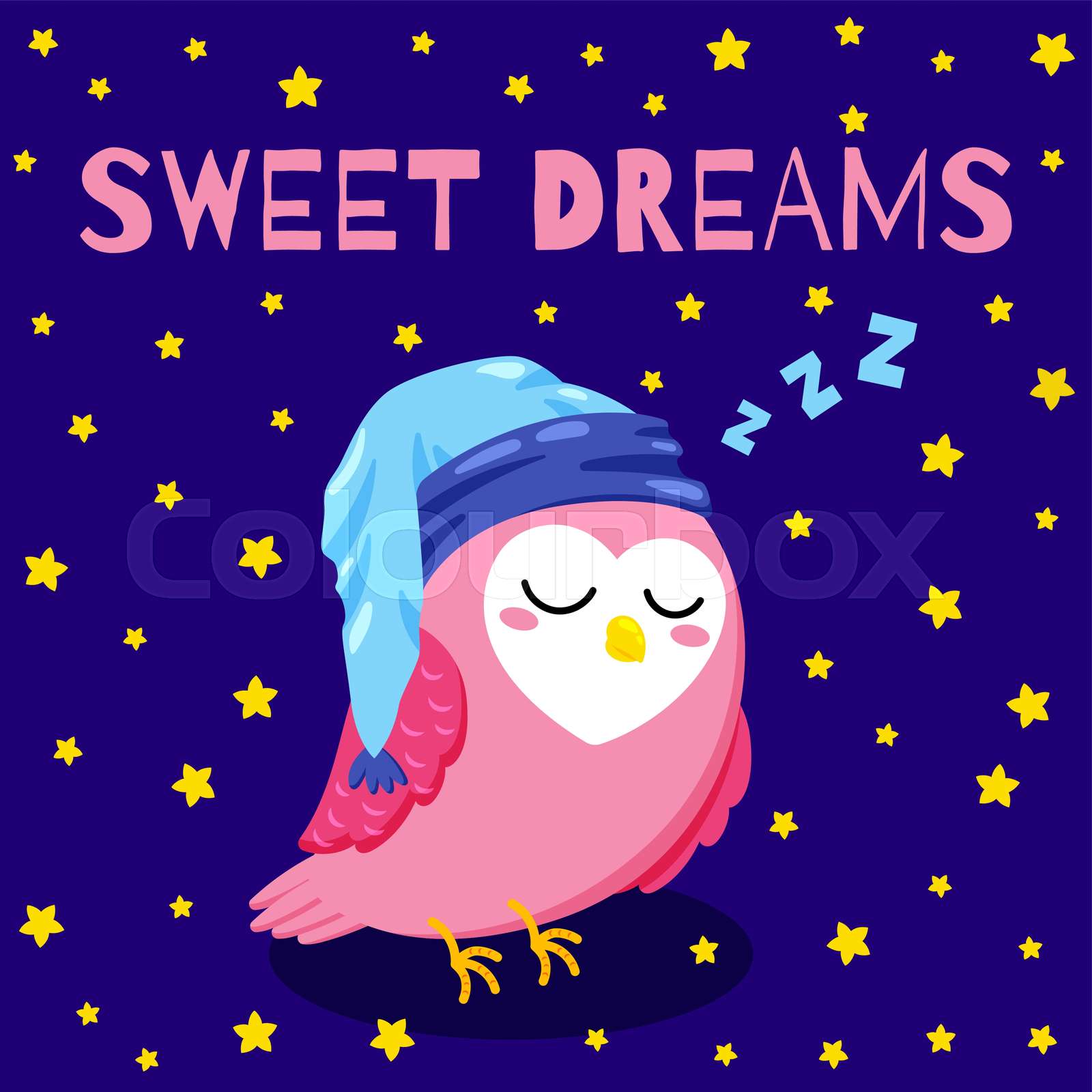 Cute cartoon vector postcard with sleeping owl. Sweet Dreams | Stock ...
