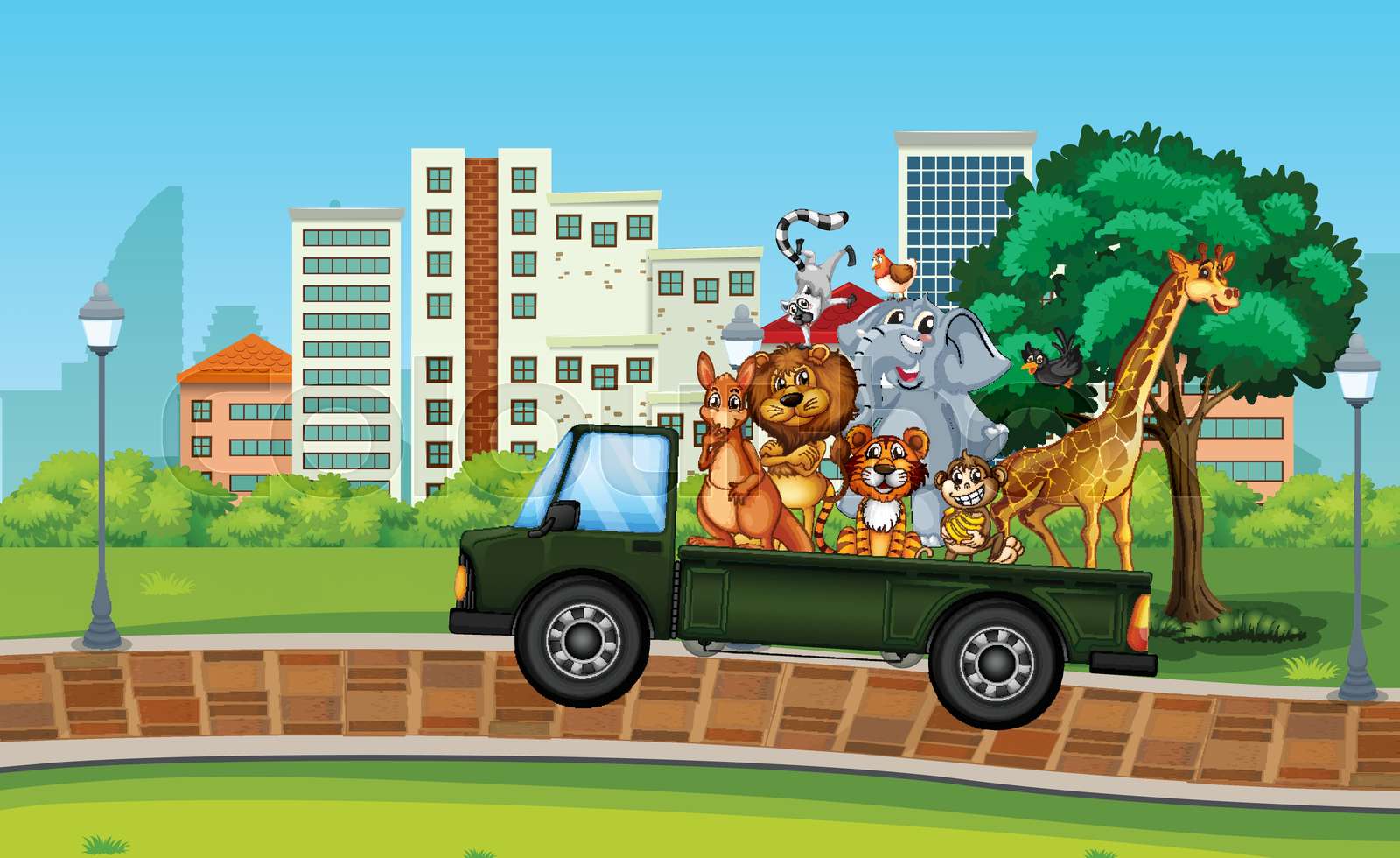Many wild animal on the truck | Stock vector | Colourbox