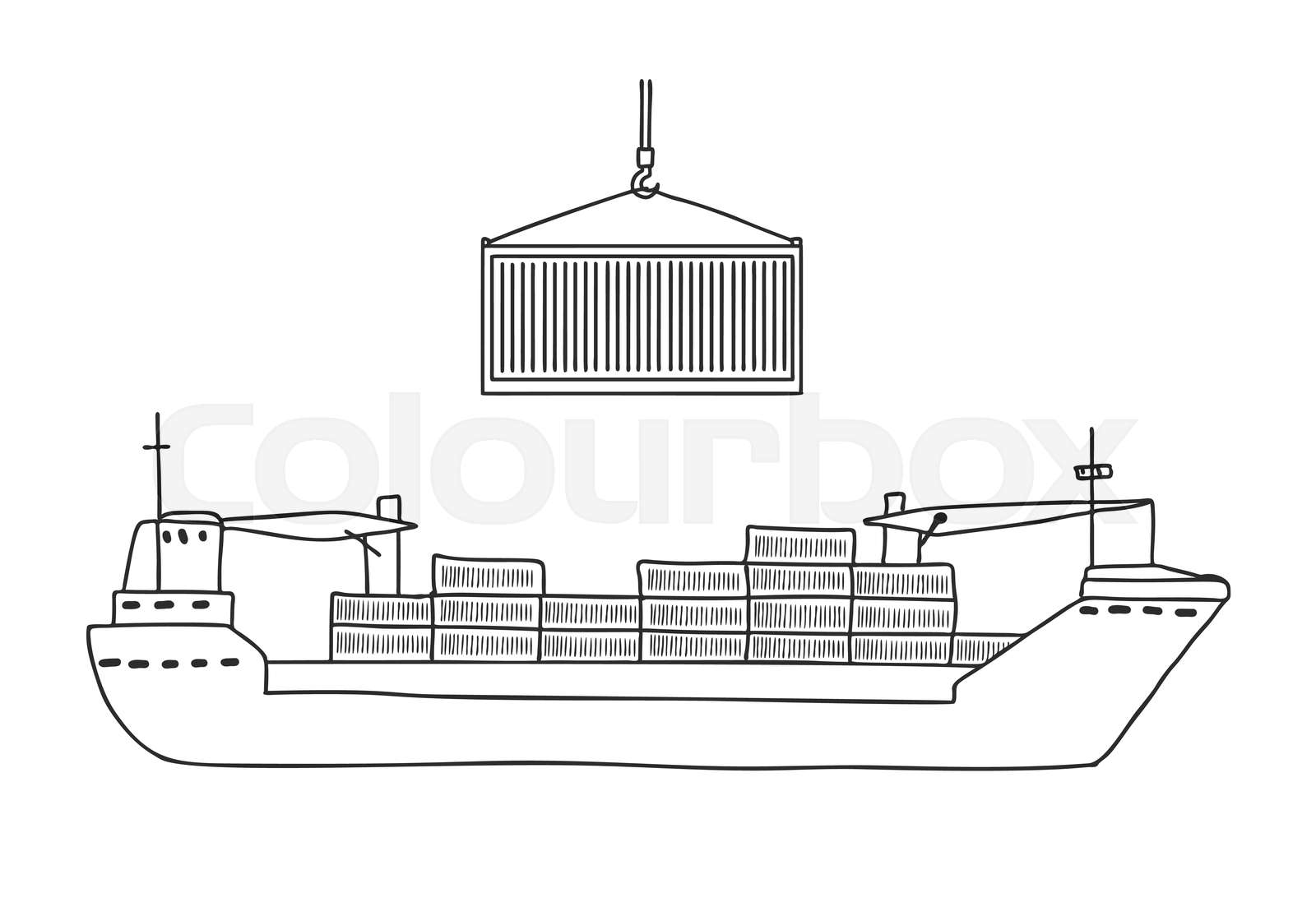 Sketch various containers and cargo ships. Hand drawn. Vector set ...