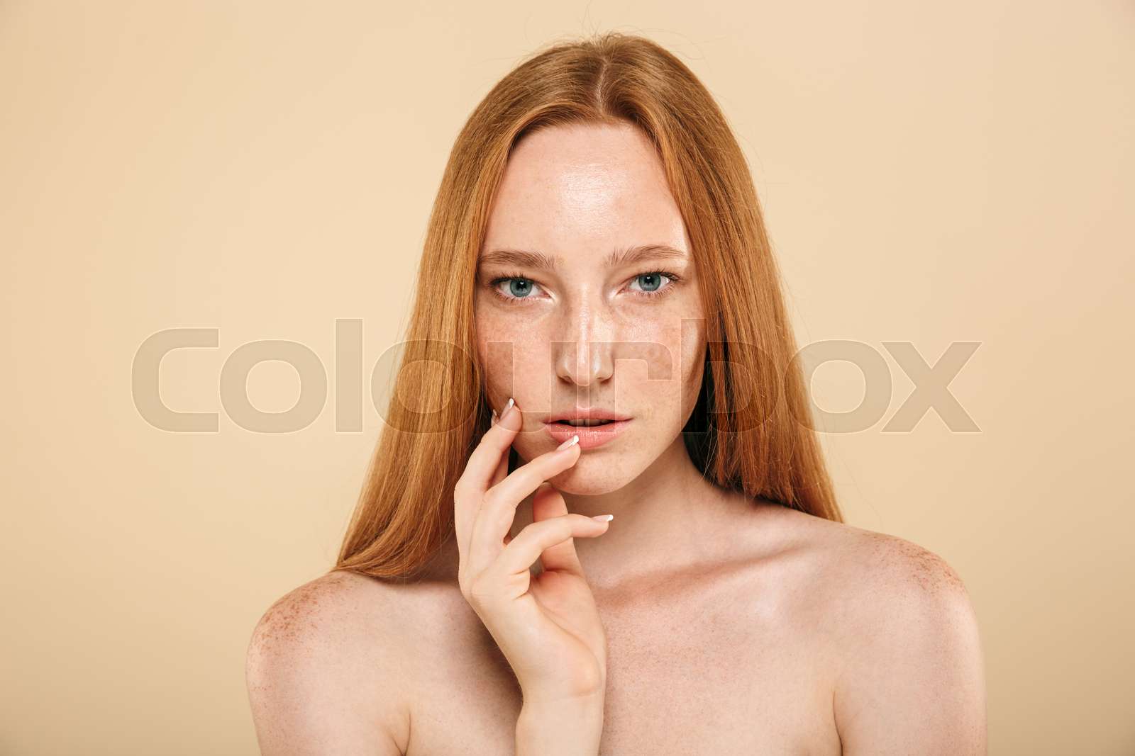 Beauty Portrait Of A Sensual Young Topless Redhead Girl Stock Image
