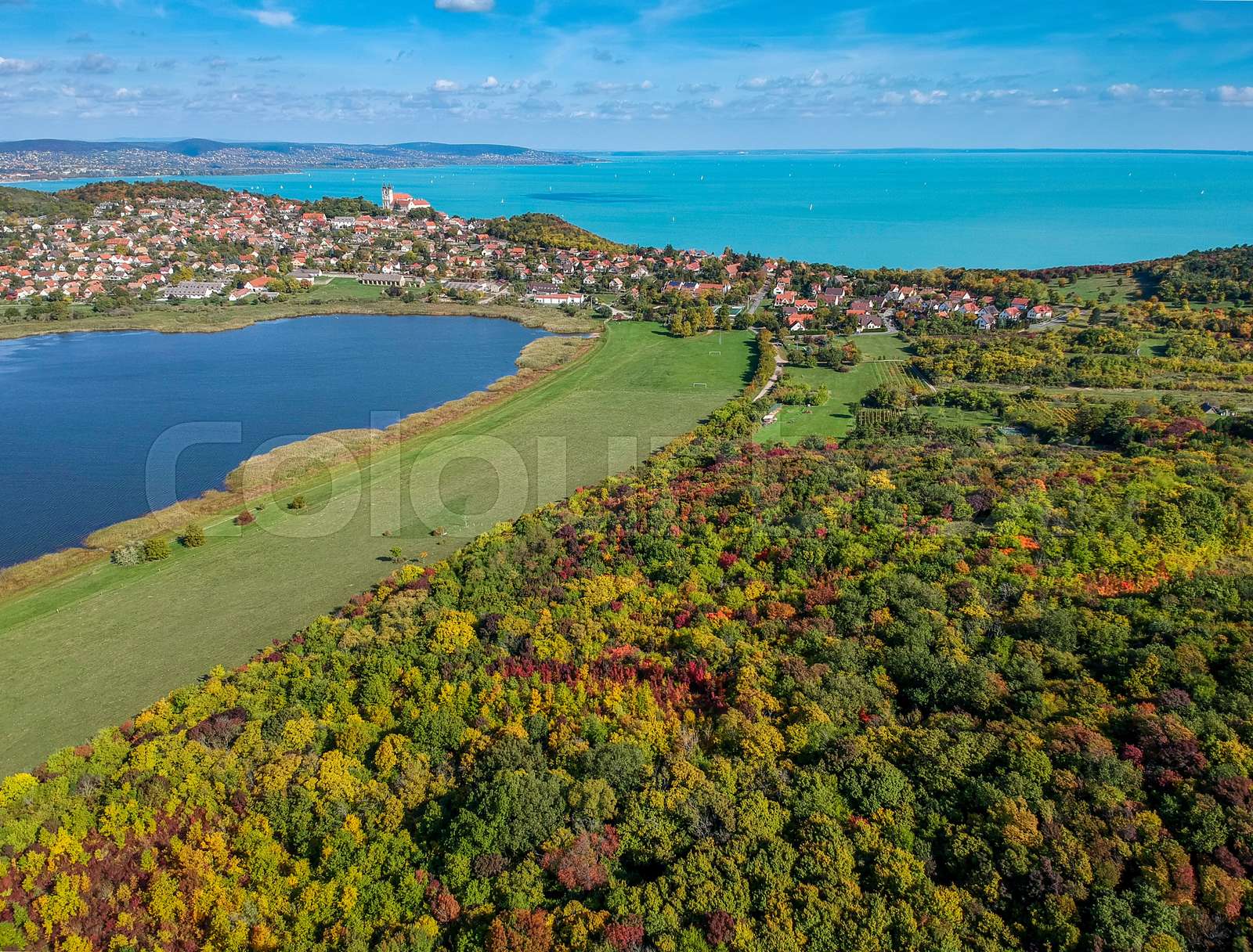Aerial view of Tihany at lake Balaton | Stock image | Colourbox
