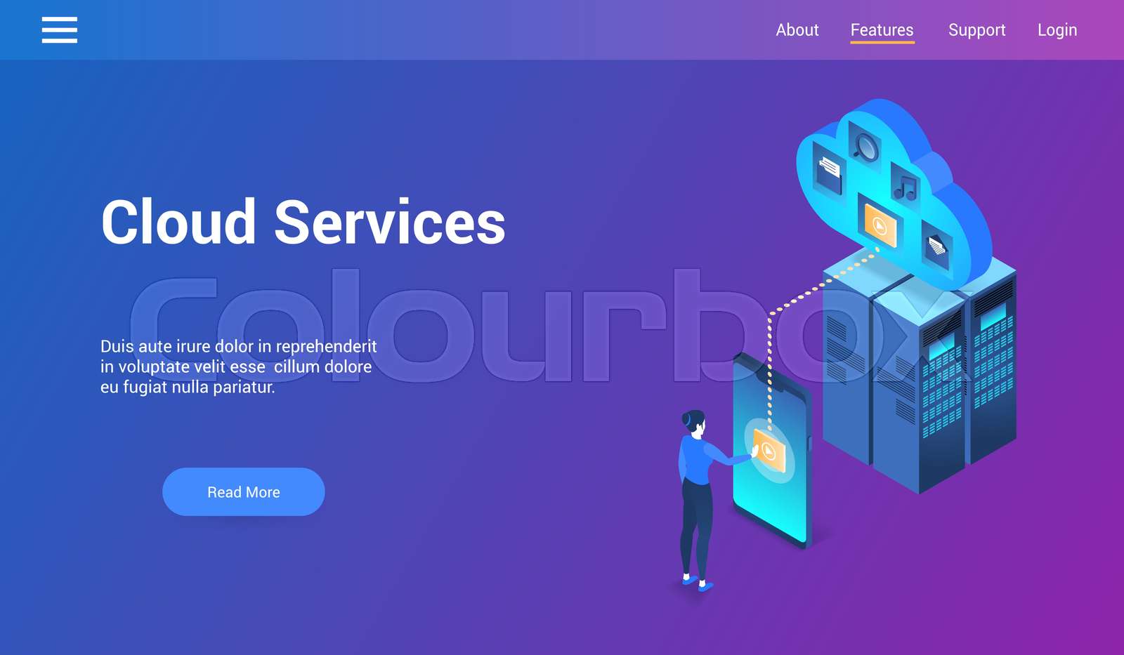 cloud services 3d lp template | Stock vector | Colourbox