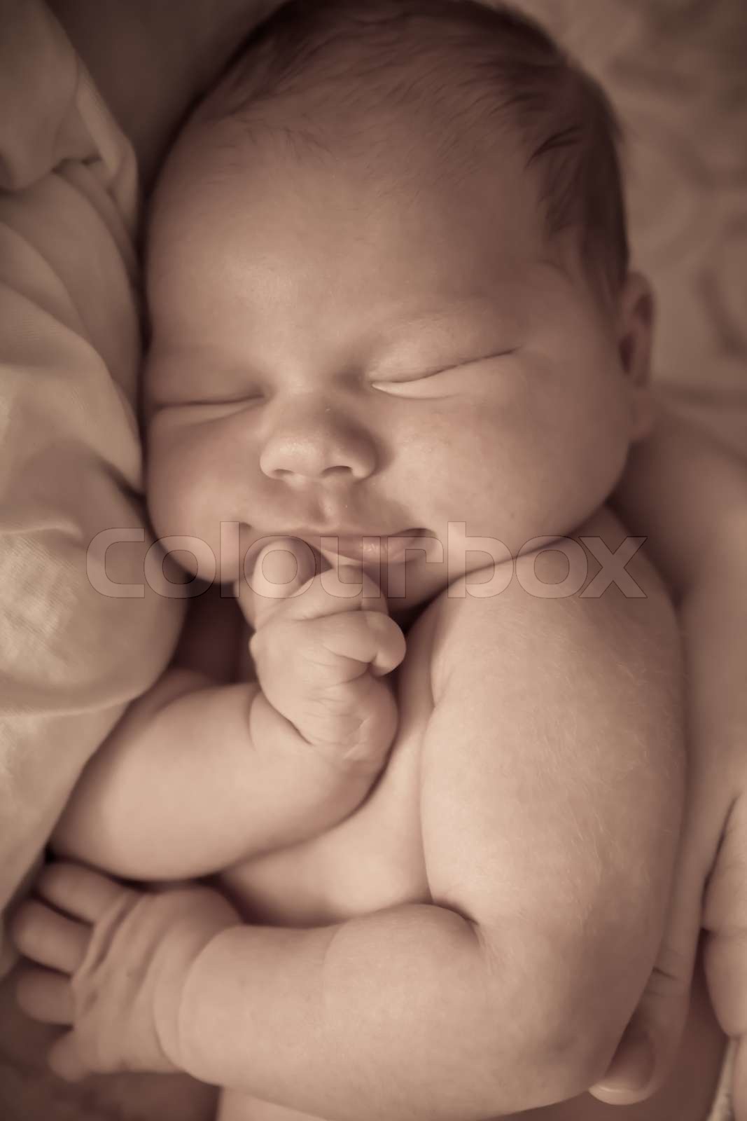 Beautiful one week old baby boy asleep | Stock image | Colourbox