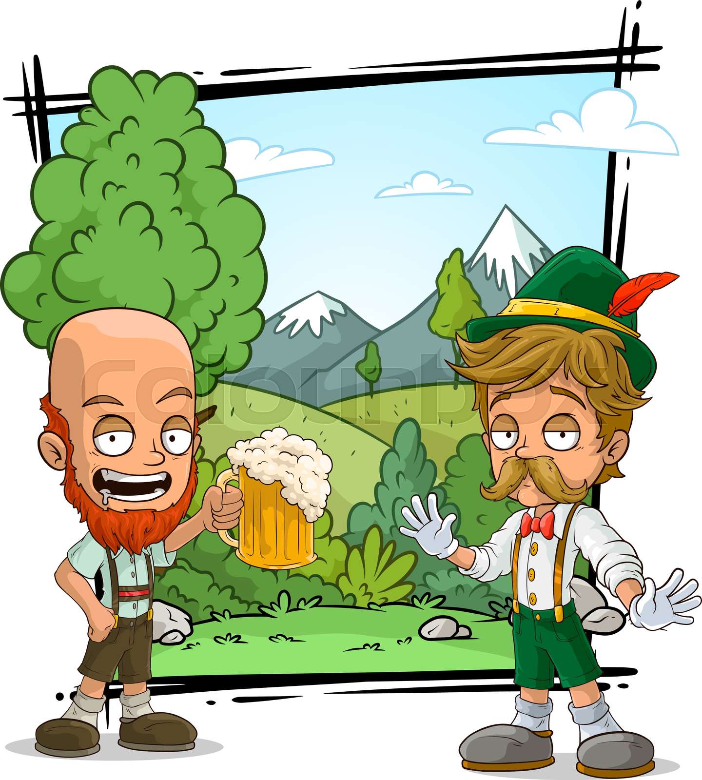 Cartoon bavarian characters with beer mug | Stock vector | Colourbox