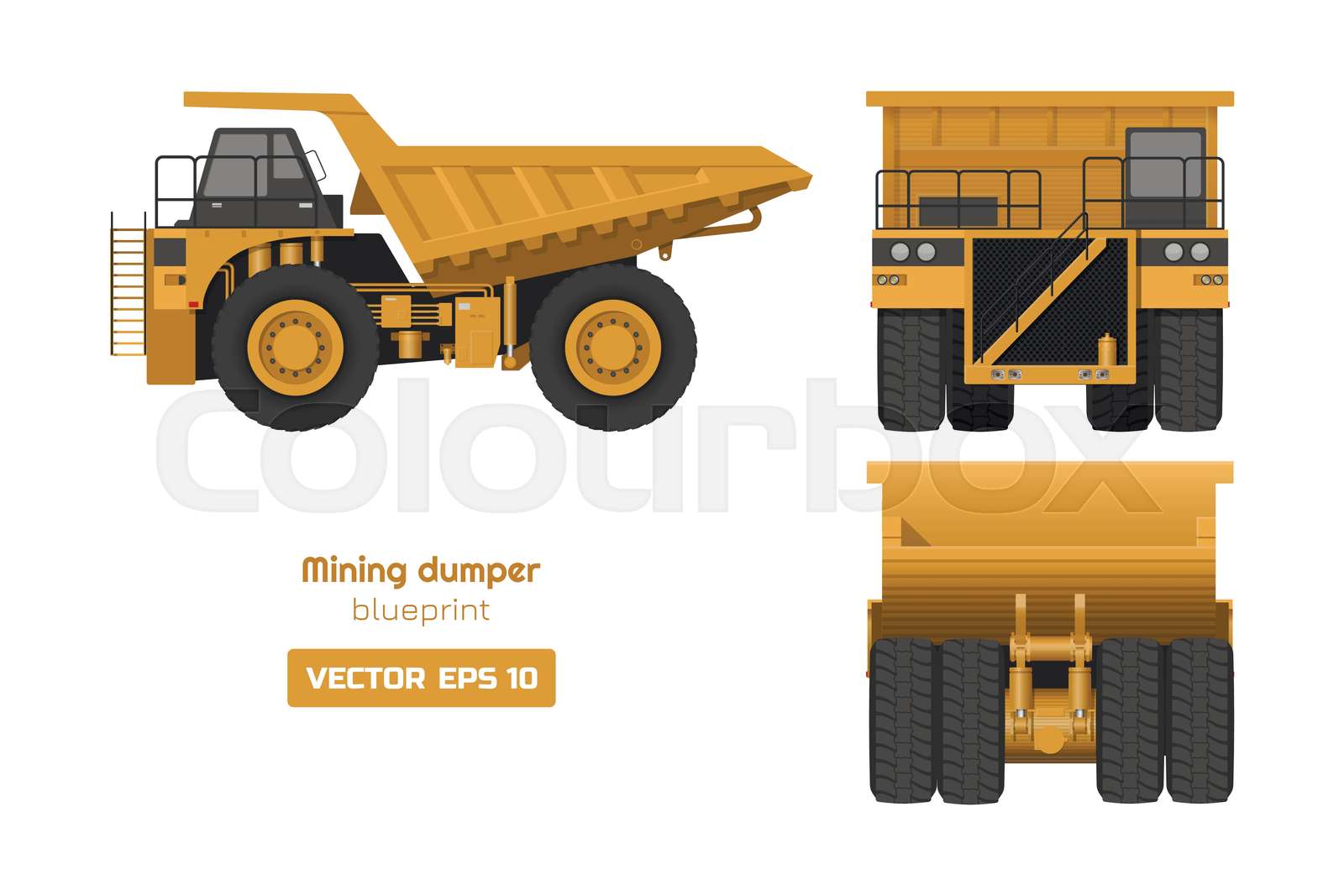 Mining dumper on white background. Back, side and front view. Heavy ...