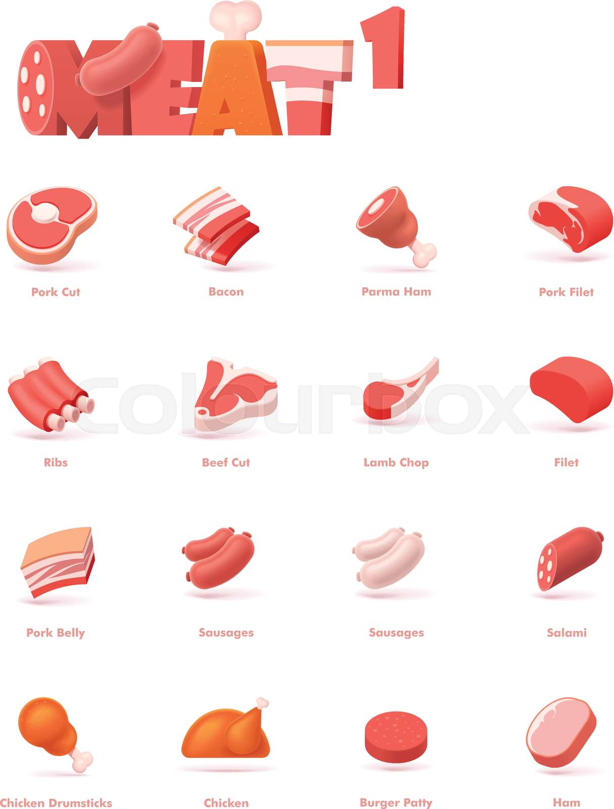 Vector meat icon set | Stock vector | Colourbox