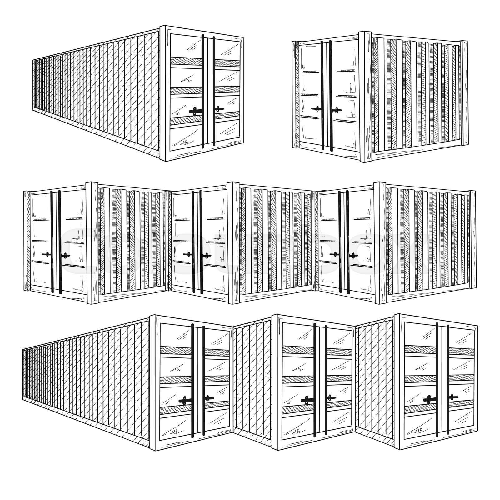 Sketch different containers. Hand drawn. vector set | Stock vector ...