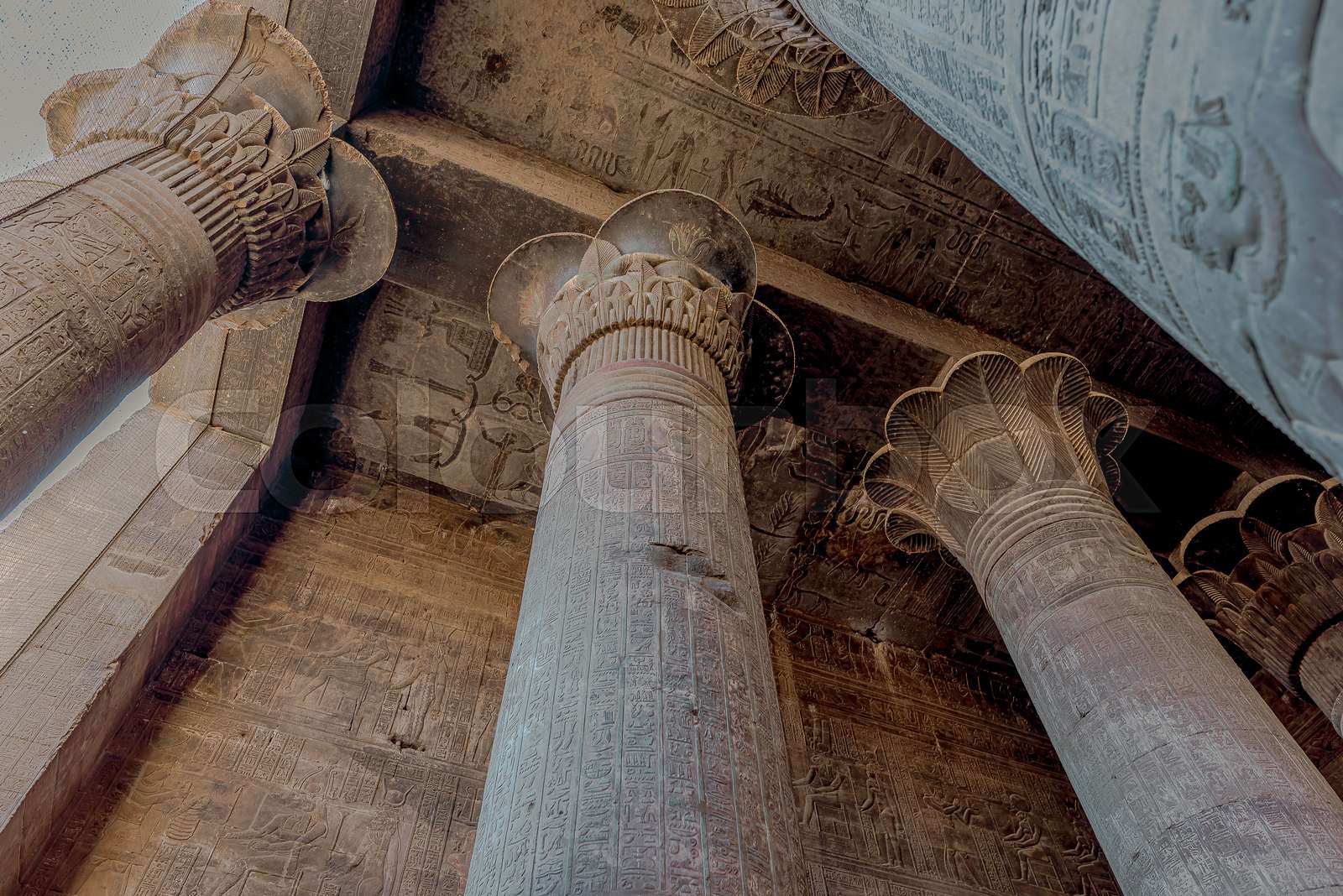 Temple of Khnum at Esna with hieroglyphs and tall columns | Stock image ...