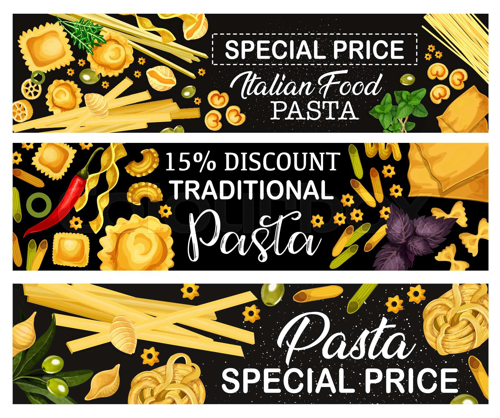 Italian pasta banners, Italian cuisine | Stock vector | Colourbox