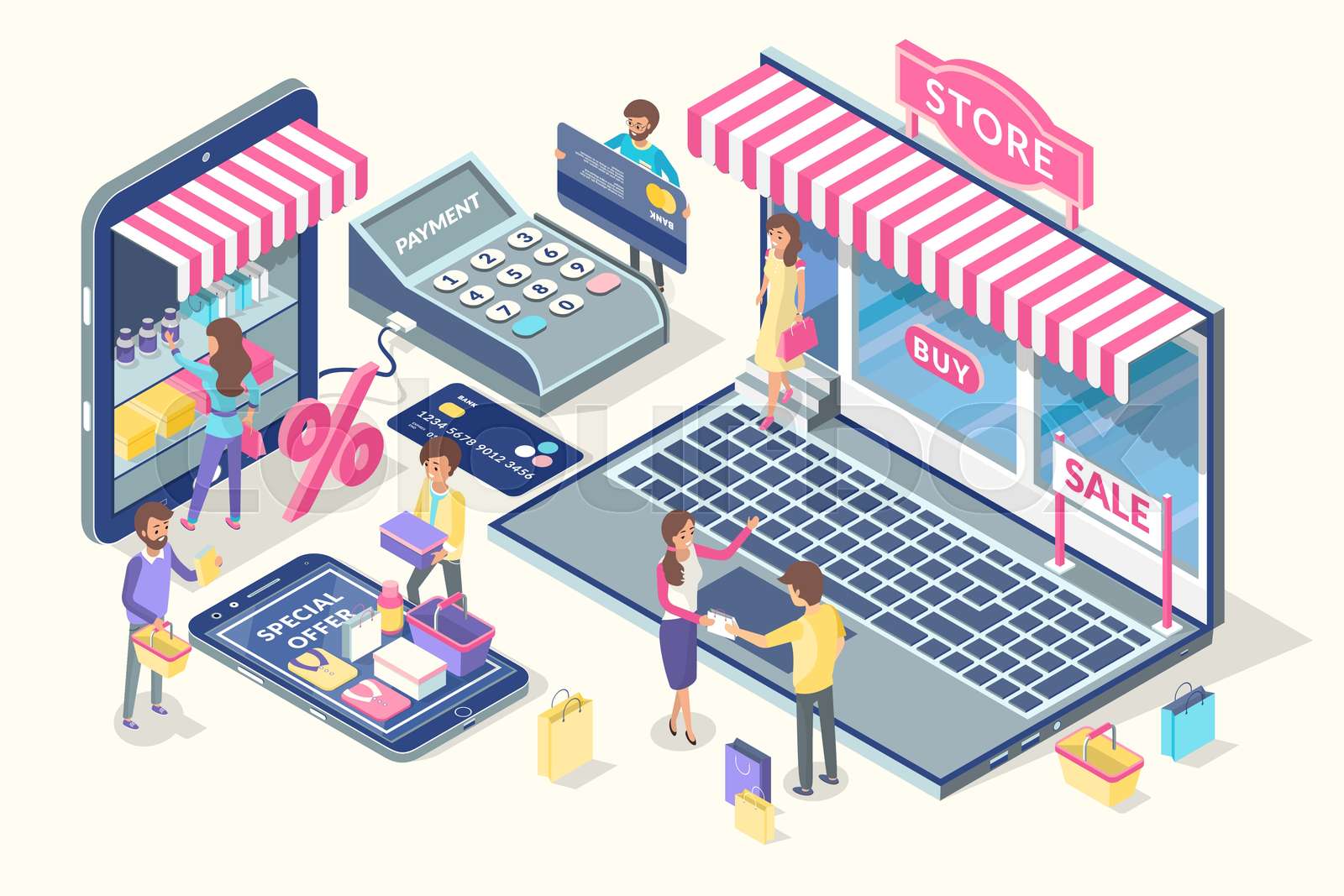 Online Shopping Emblem, Cartoon Vector Banner | Stock vector | Colourbox