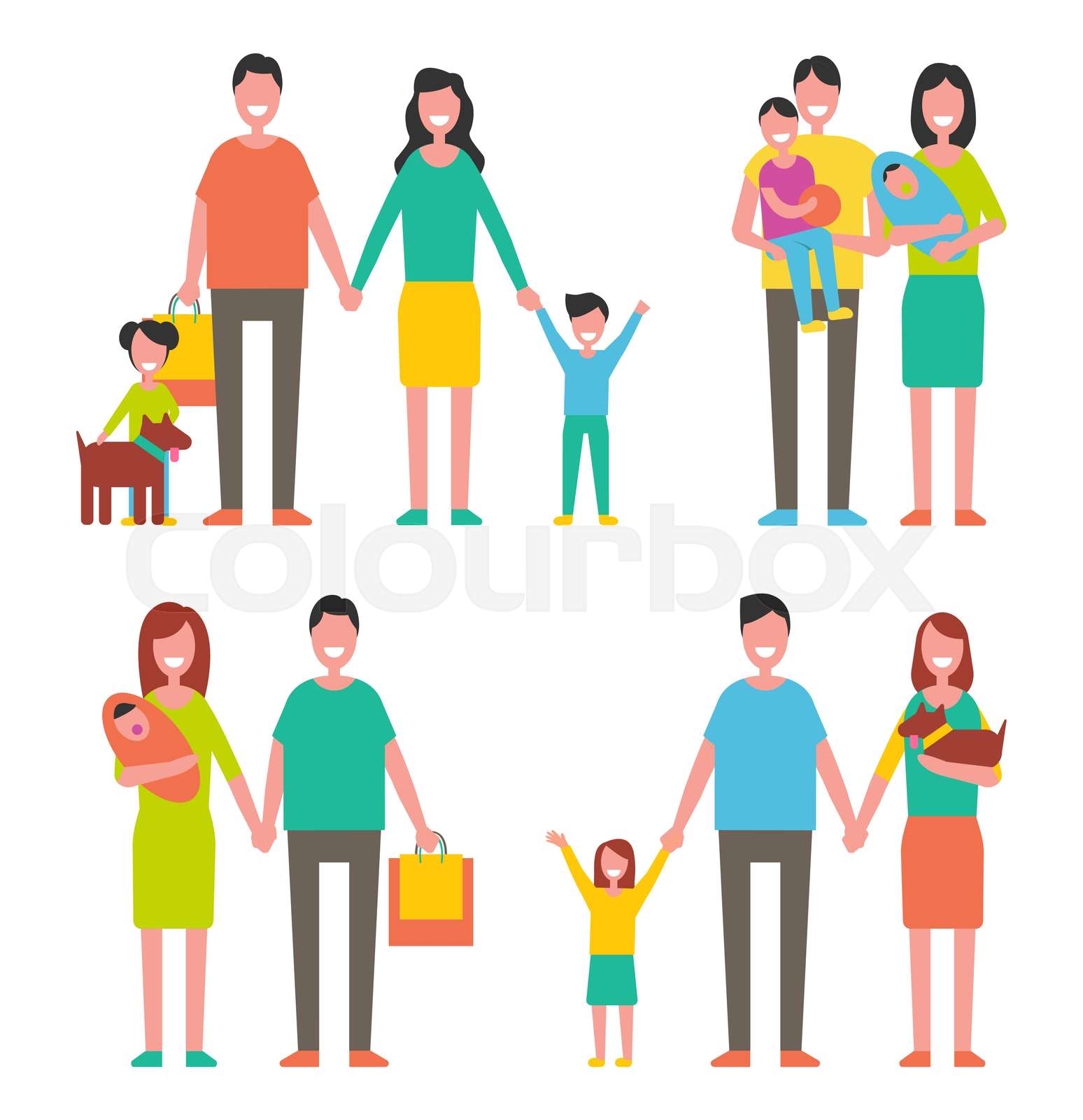 Family Members Cartoon Characters Walking Together | Stock vector ...