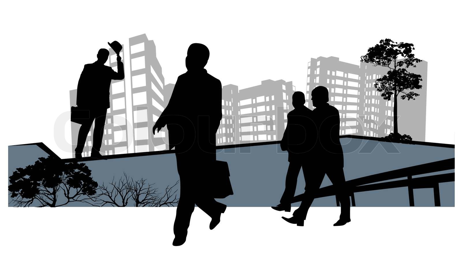 four men go to work in front of skyscrapers | Stock vector | Colourbox