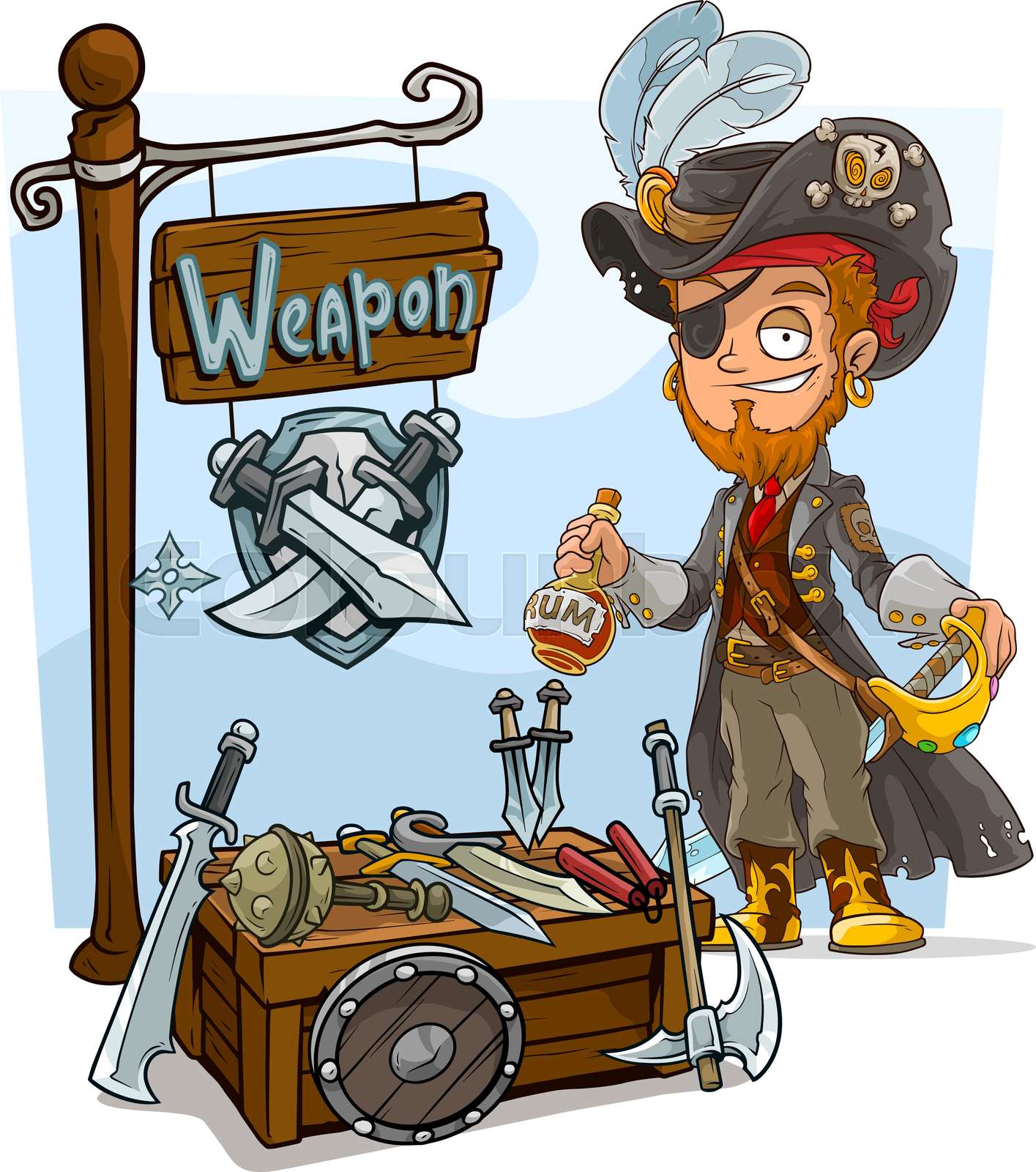 Cartoon pirate character and weapon shop | Stock vector | Colourbox