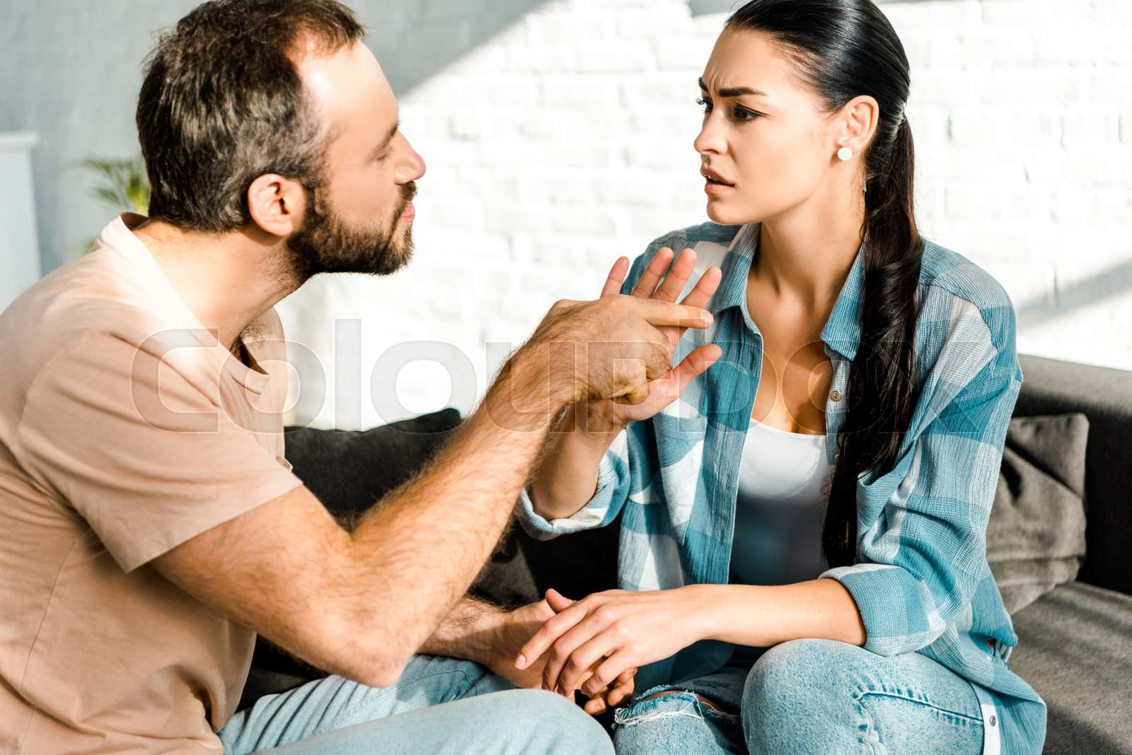 couple having argument and angry husband yelling at wife | Stock image ...