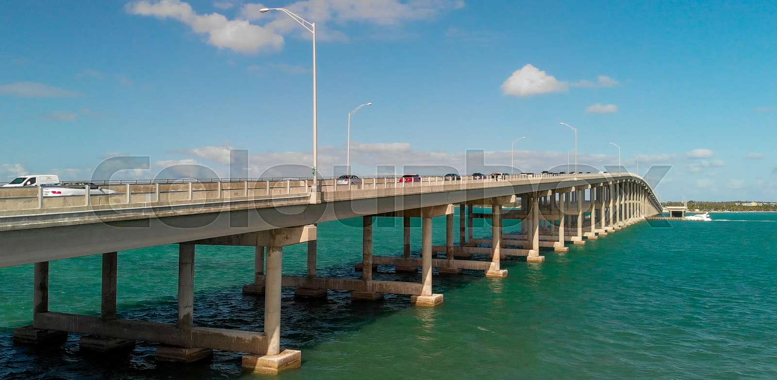 Aerial view of traffic along Rickenbacker Causeway, Miami - Florida ...