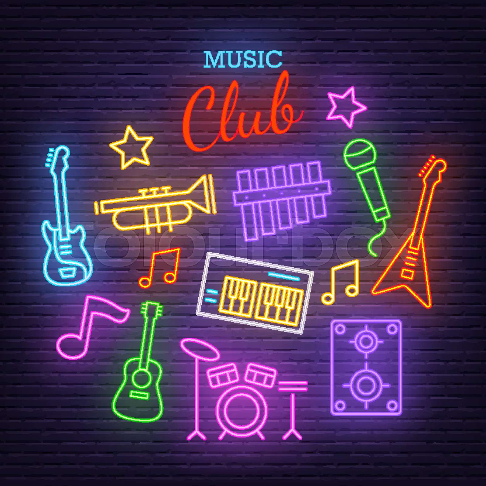 music band neon icons | Stock vector | Colourbox