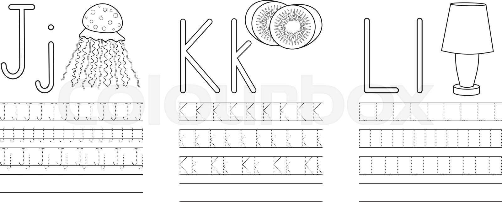 Writing practice of letters J,K,L. Coloring book. Education for ...