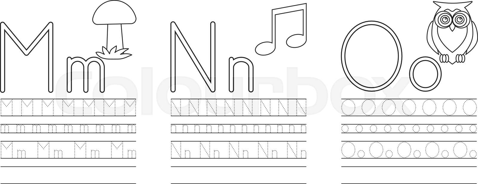 Writing practice of letters M,N,O. Coloring book. Education for ...