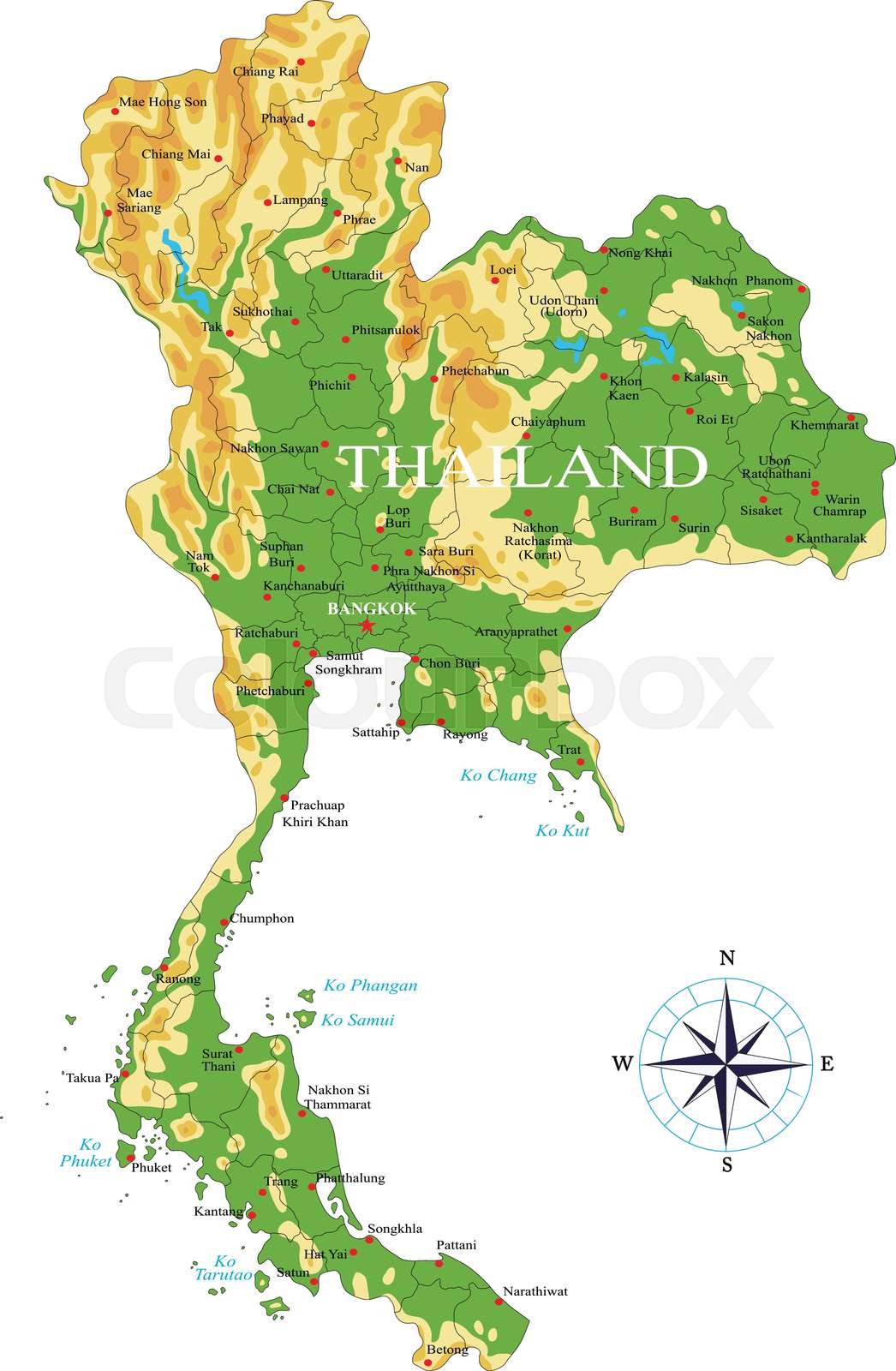 Thailand physical map | Stock vector | Colourbox
