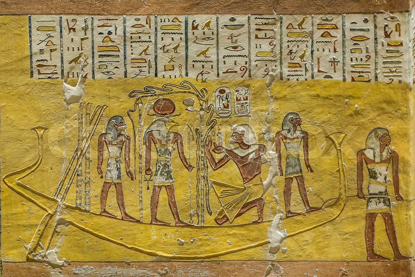 Ancient egyptian wall-painting in the interior of a tomb in the valley ...