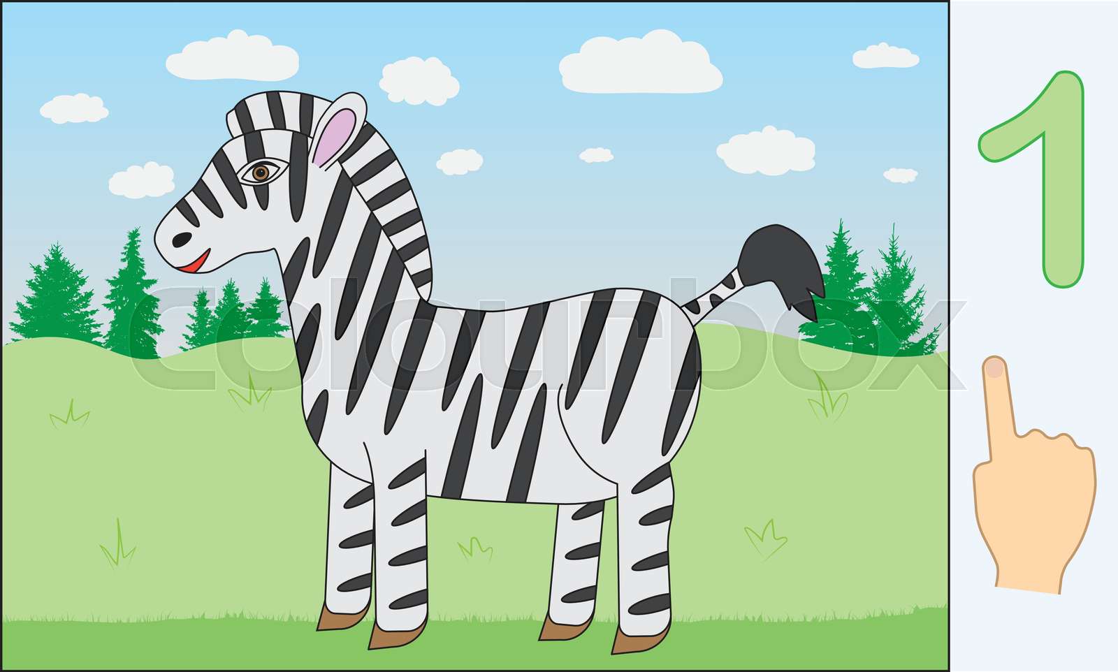 Animal zebra. Number 1 (one). Learning counting, mathematics. Education ...