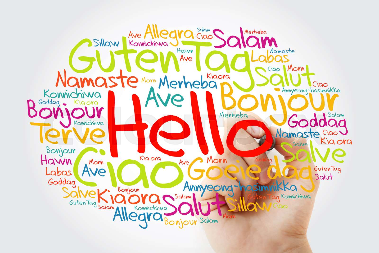 Hand writing Hello in different languages of the world | Stock image ...