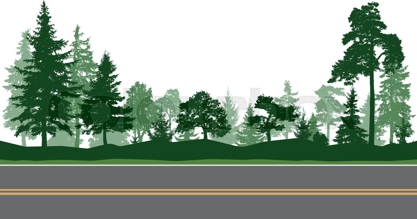 Forest trees, horizontal road. Vector illustration | Stock vector ...