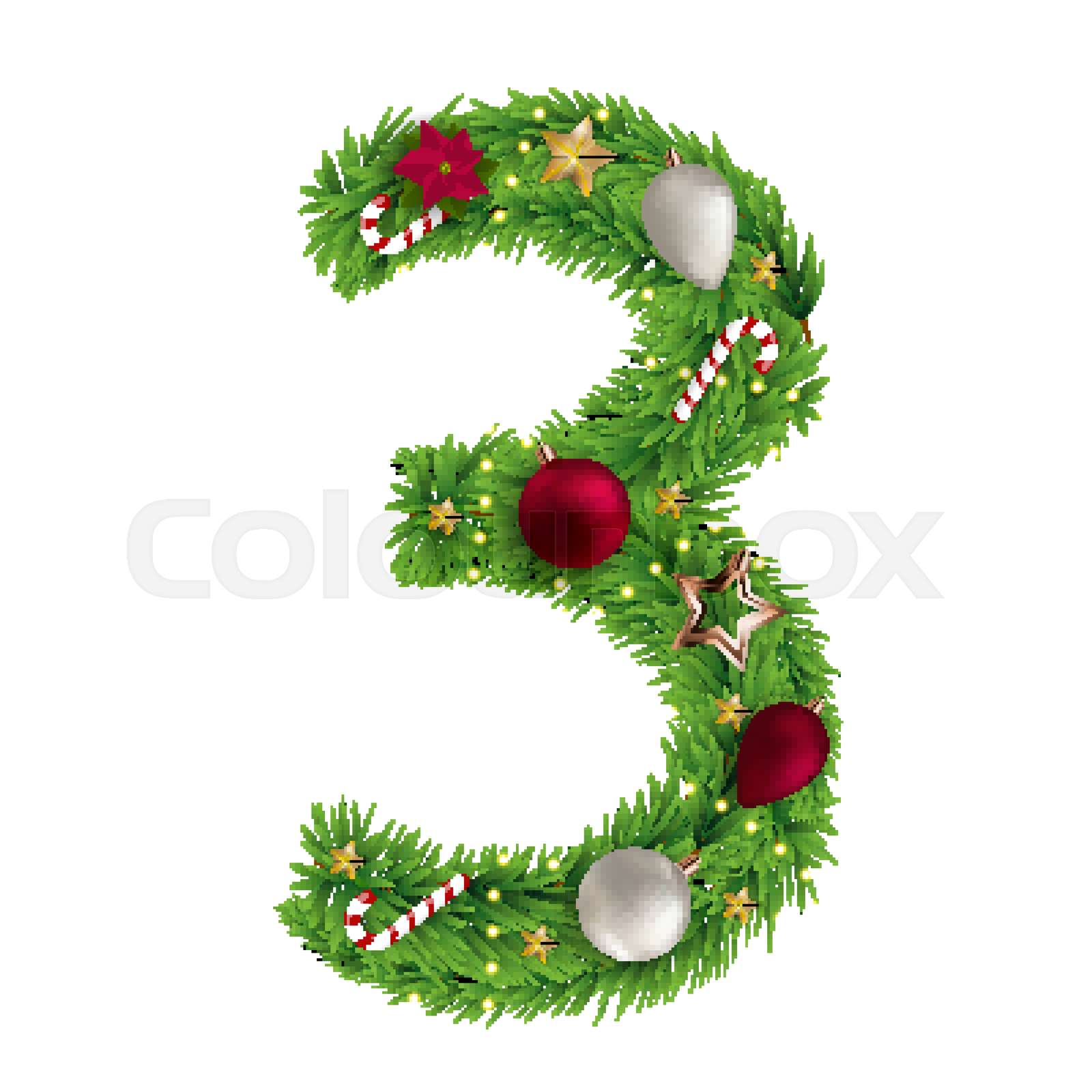 Christmas alphabet number 3 vector illustration | Stock vector | Colourbox