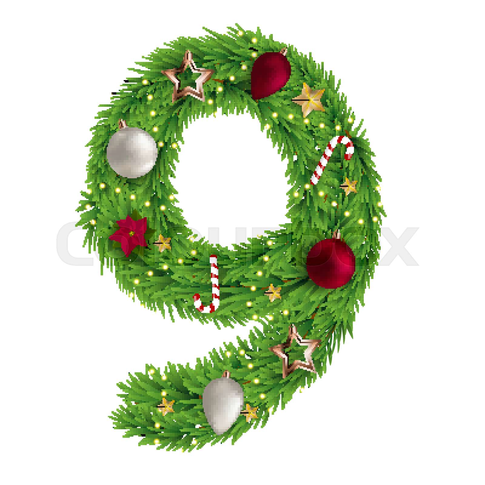 Christmas alphabet number 9 vector illustration | Stock vector | Colourbox