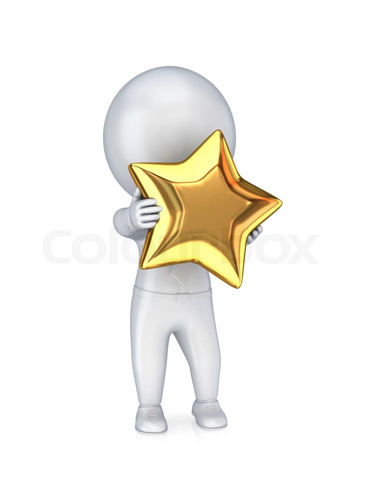 3d lille person med en guldstjerne i en hænderne | Stock foto | Colourbox