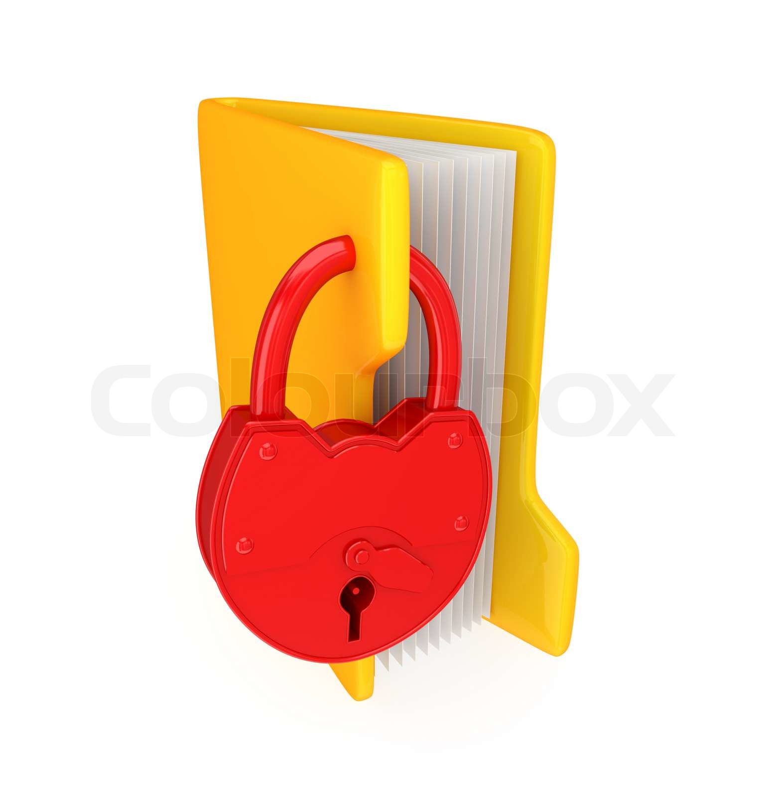 Yellow folder with a big red lock | Stock image | Colourbox