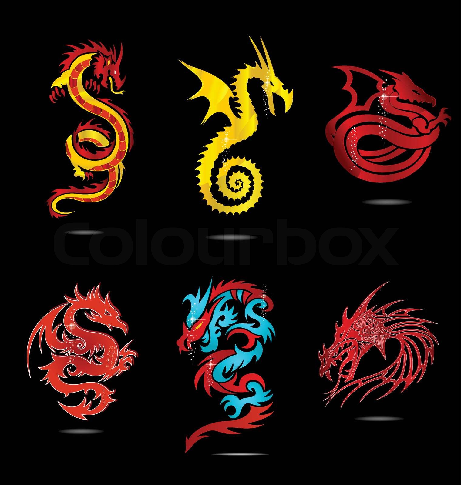 abstract glass religion dragon symbols set isolated | Stock vector ...