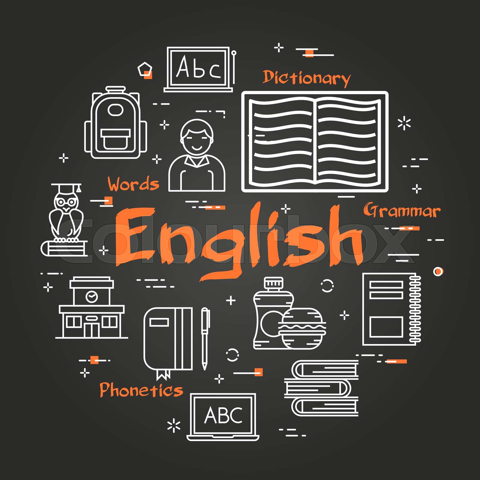 Round English Subject concept on black chalkboard | Stock vector ...